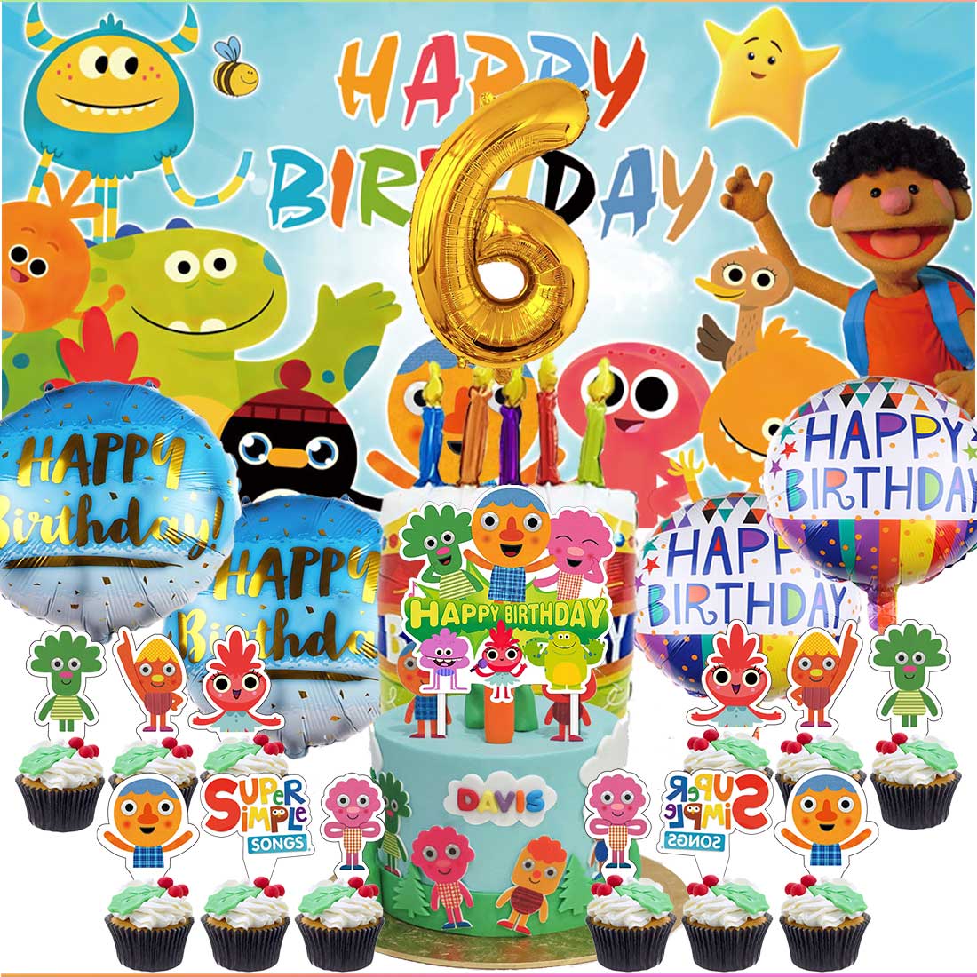 Super Simple Songs Party Supplies Decor 6th Kit Balloons Birthday Cake ...
