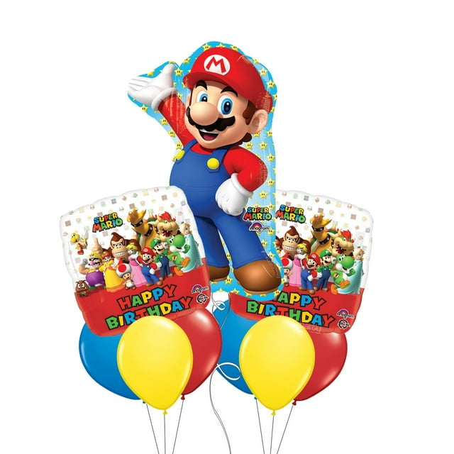 Super Size Super Mario Happy Birthday Balloon Bouquet - Walmart.com