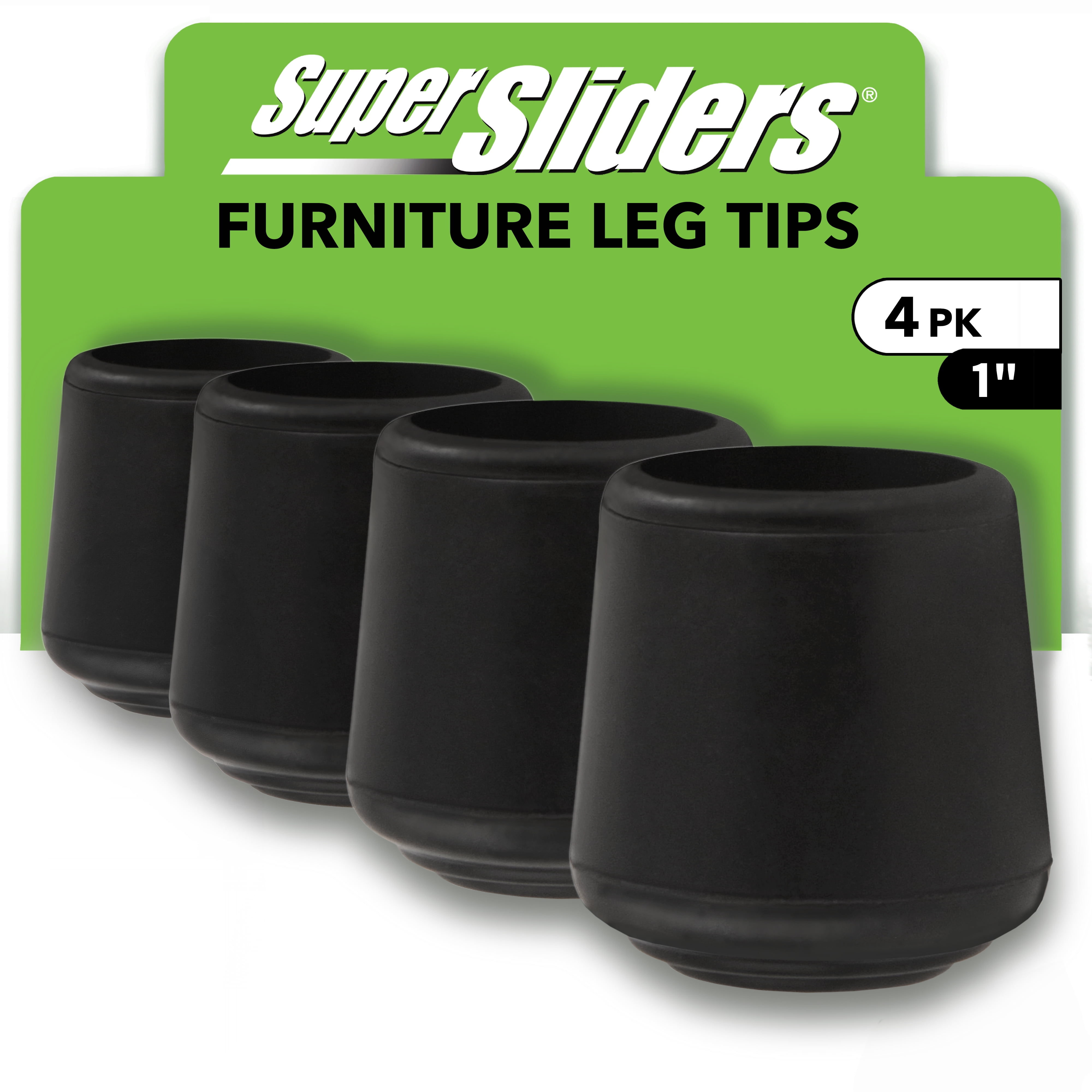 Super Sliders Non-Slip Rubber Furniture Leg Tips 1 inch 4 Pack Black ...
