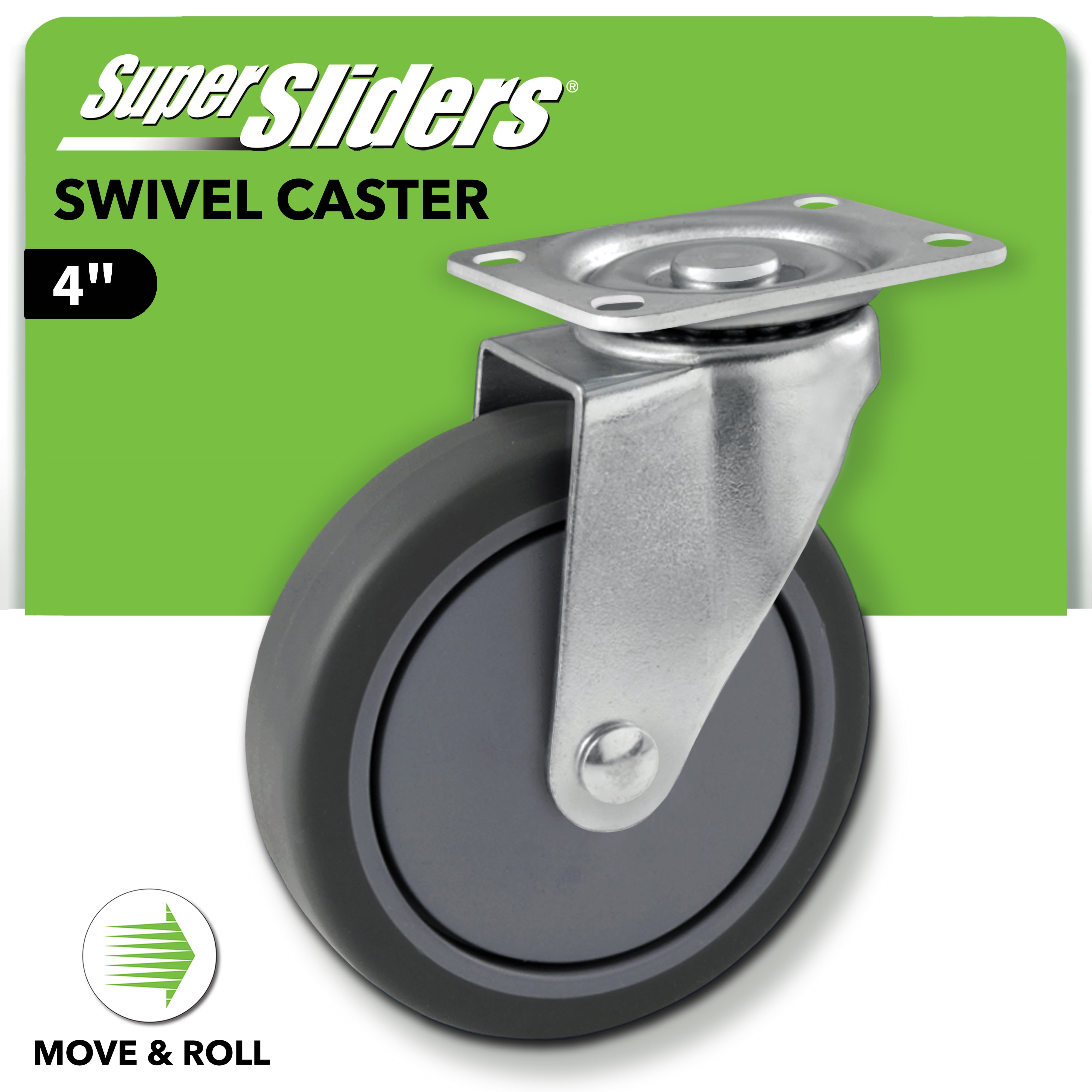 Super Sliders Swivel Caster Wheels with Brake, 4-Inch, 250 lb Capacity ...