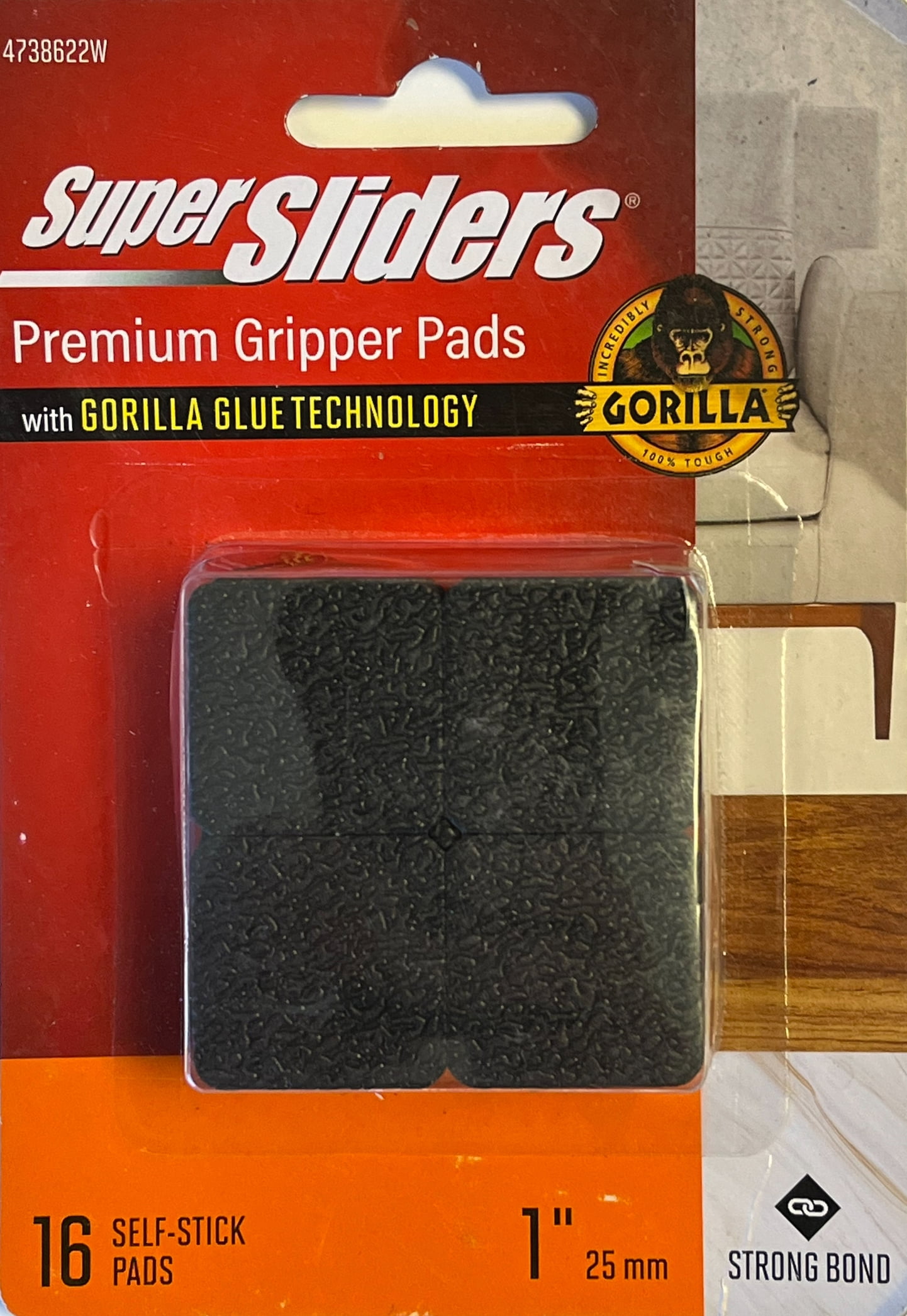 Super Sliders With Gorilla Glue Technology. 1 inch Square Black Rubber ...
