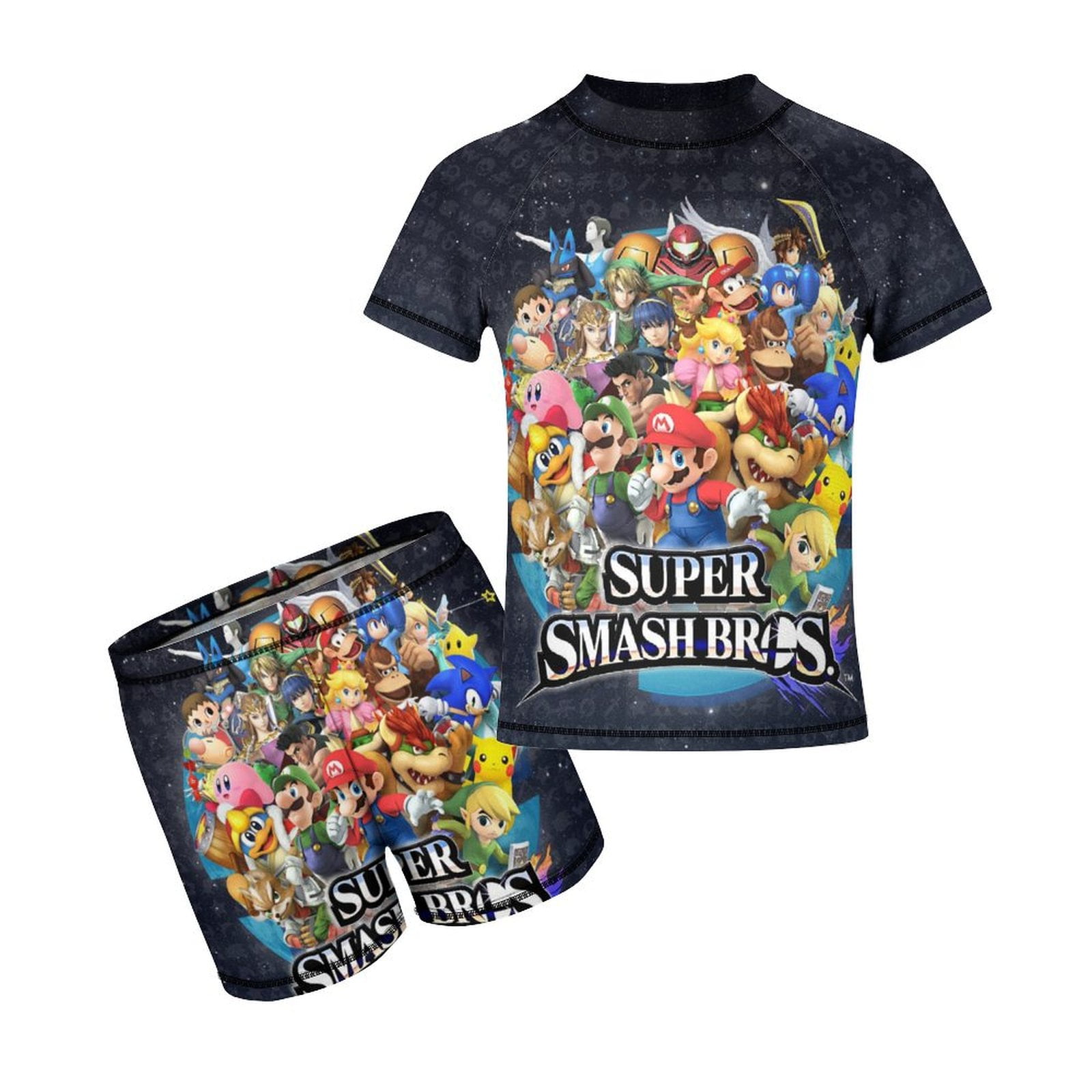 Super Smash Bros Boys Rash Guard Set 2 Piece Swimsuits Short Sleeve ...