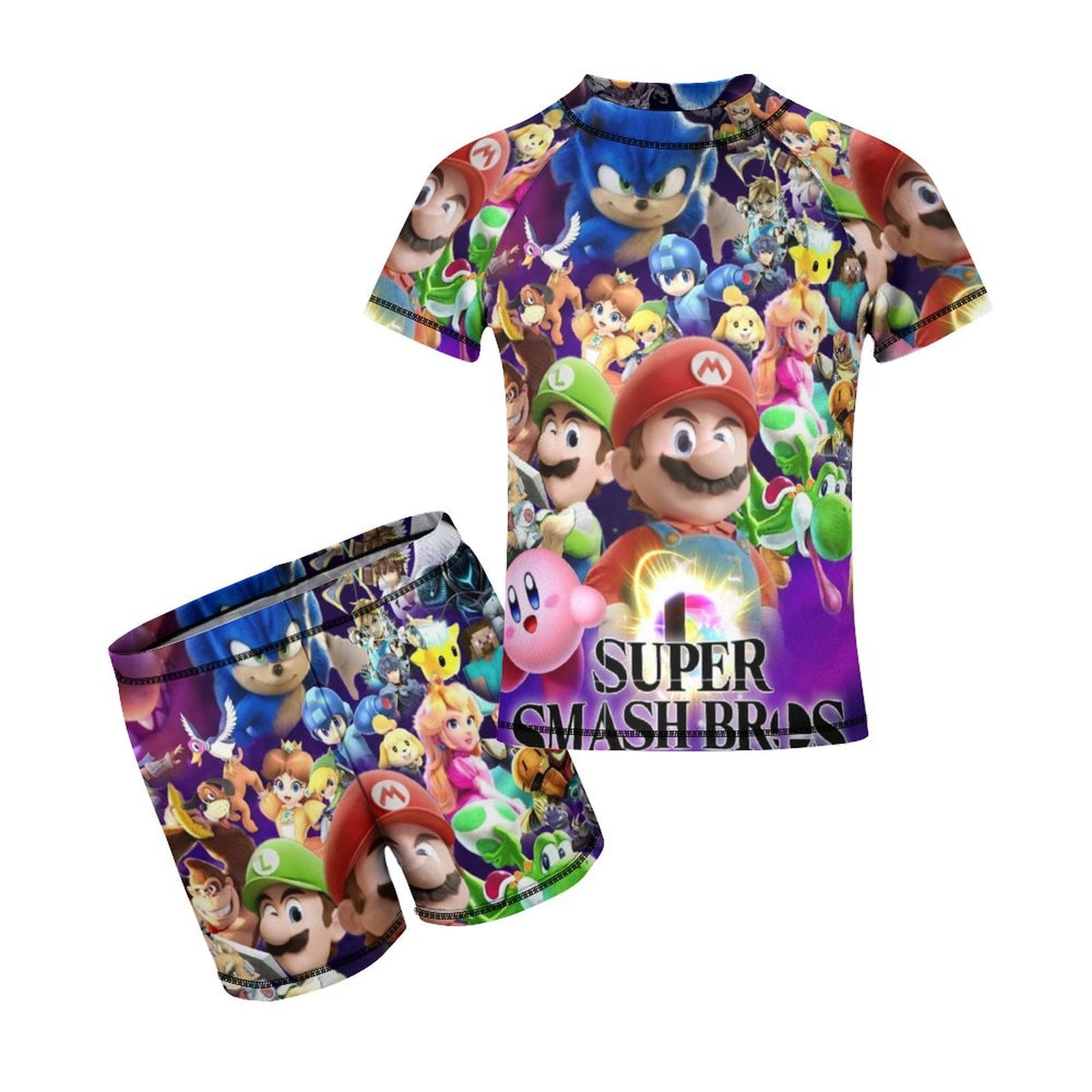 Super Smash Bros Boys Rash Guard Set 2 Piece Swimsuits Short Sleeve ...