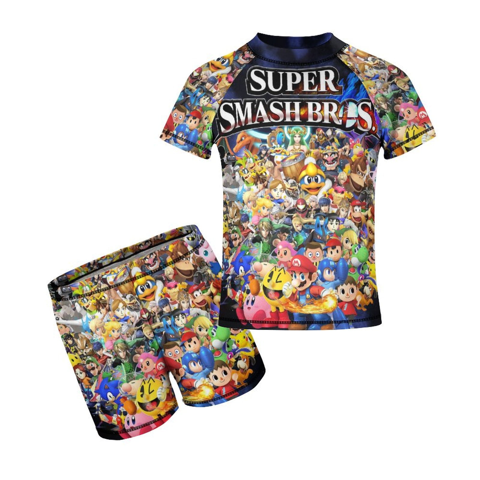 Super Smash Bros Boys Rash Guard Set 2 Piece Swimsuits Short Sleeve ...