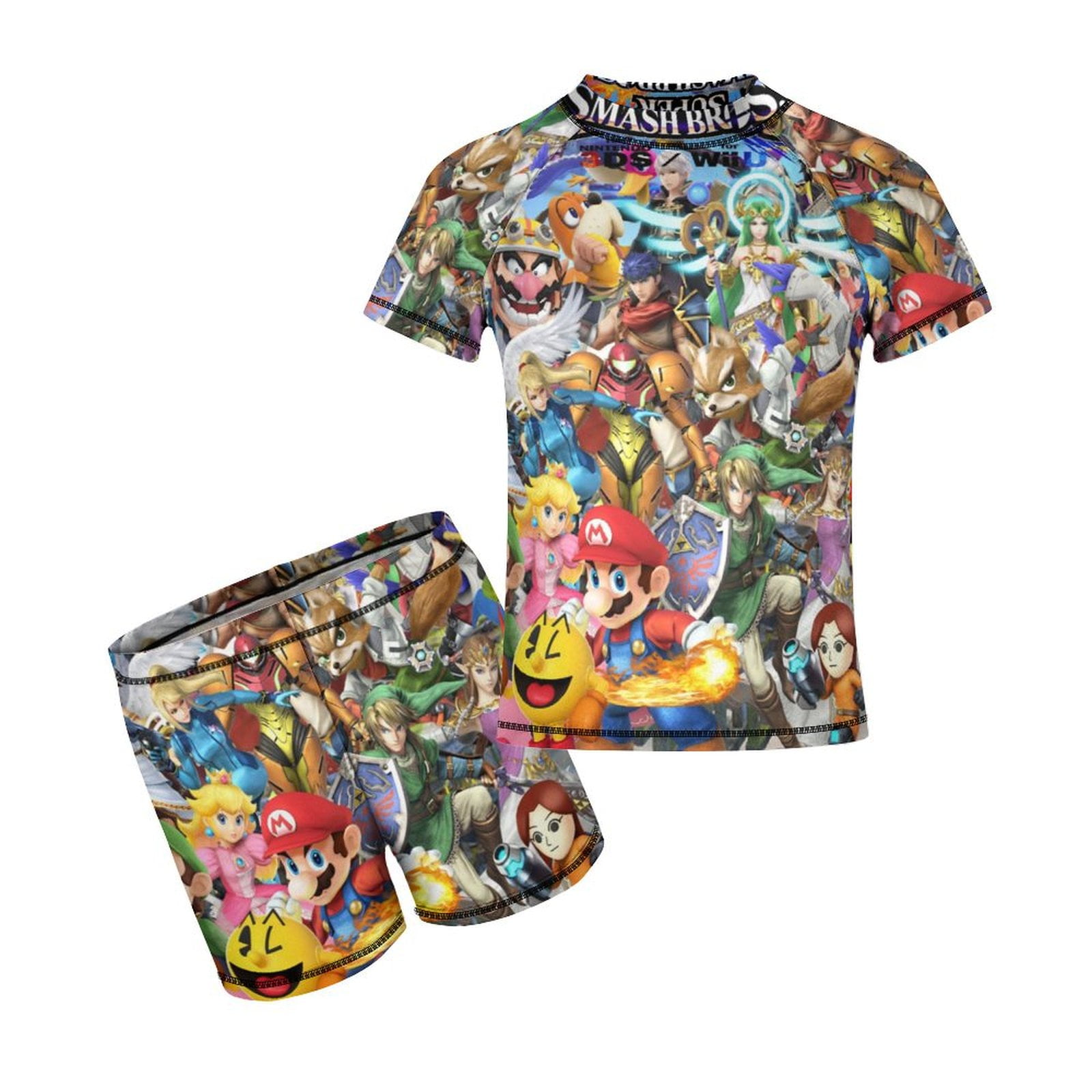 Super Smash Bros Boys Rash Guard Set 2 Piece Swimsuits Short Sleeve ...