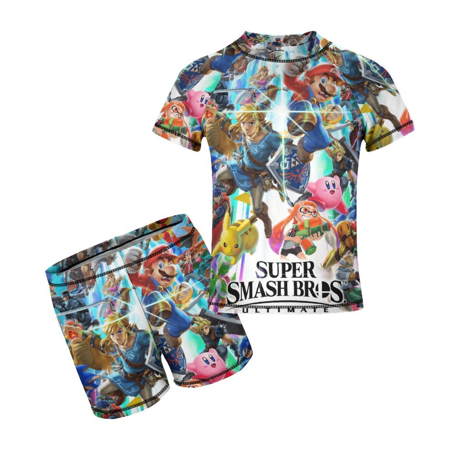 Super Smash Bros Boys Rash Guard Set 2 Piece Swimsuits Short Sleeve ...