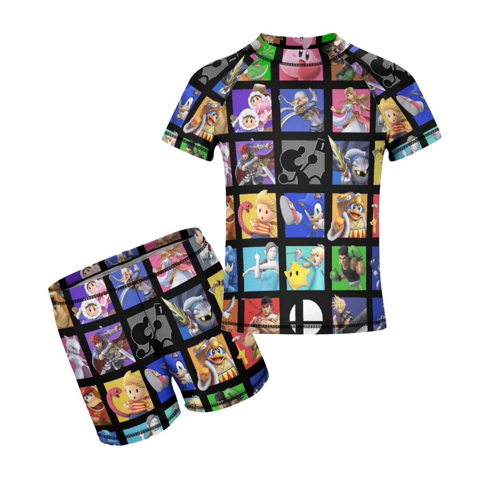 Super Smash Bros Boys Rash Guard Set 2 Piece Swimsuits Short Sleeve ...