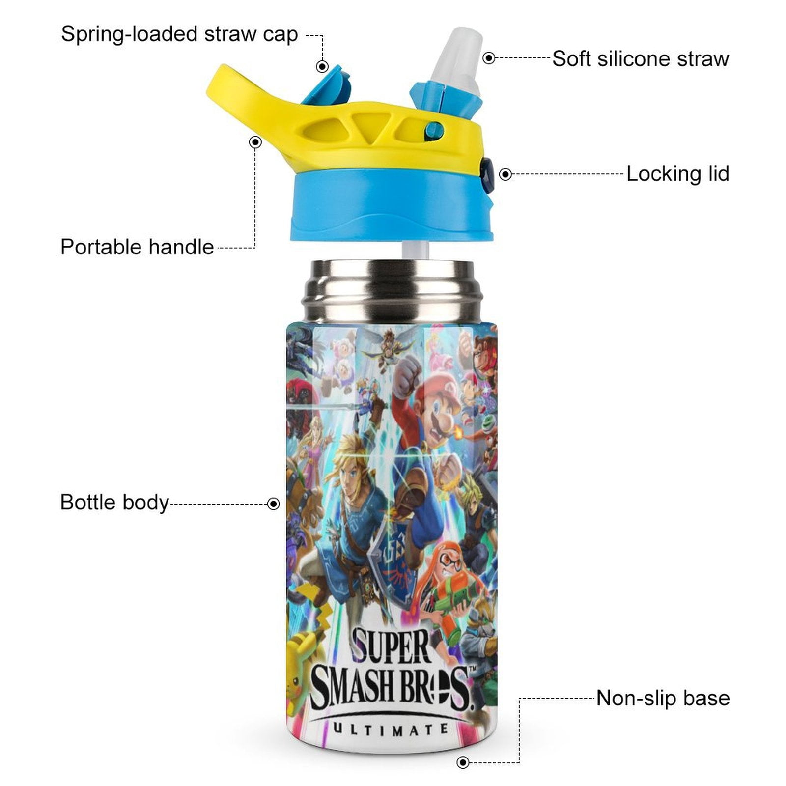 Super Smash Bros Kids Straw Water Bottle, Stainless Steel Vacuum ...