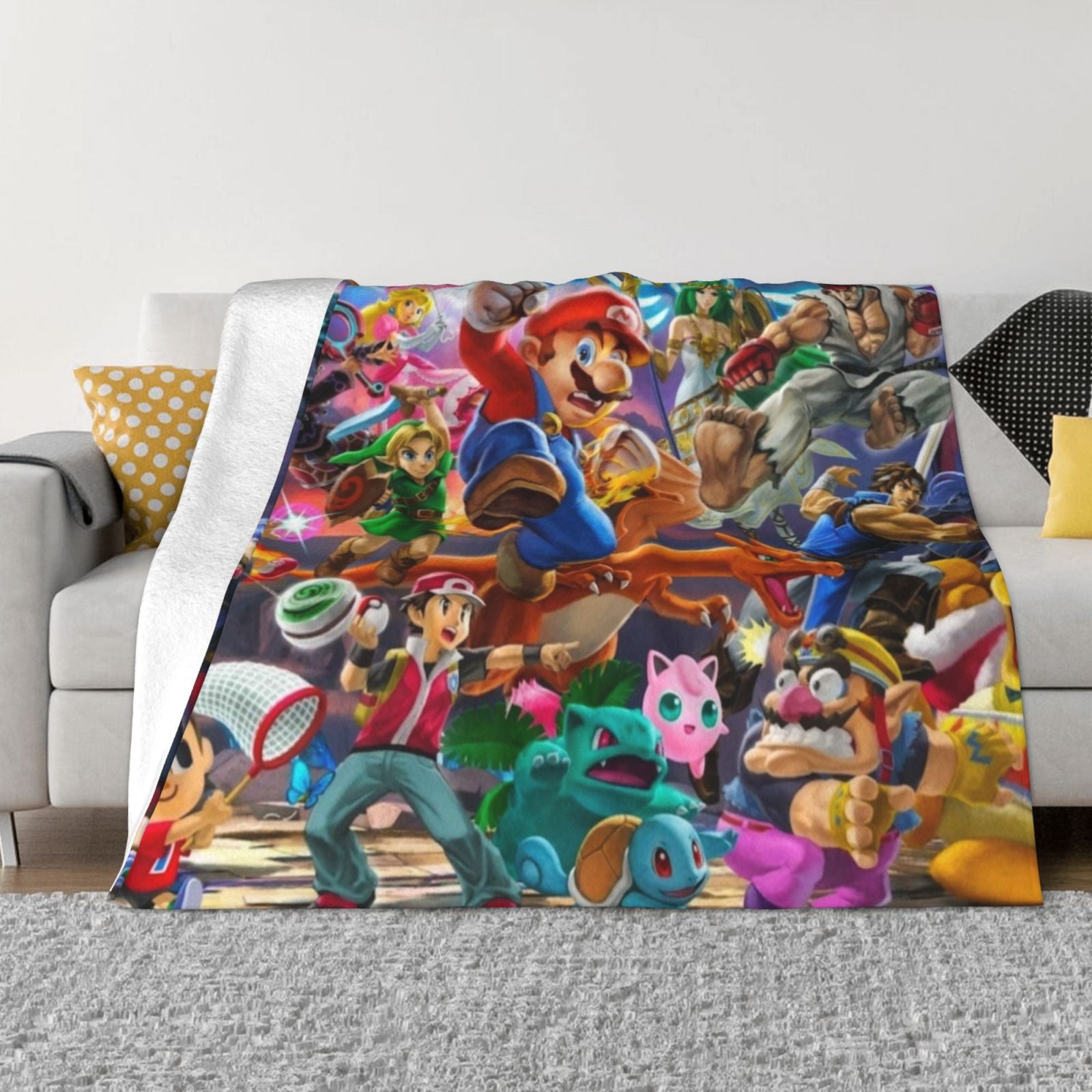 Super Smash Bros Ultimate Throw Blanket Couch Bed Sofa Soft Lightweight Warm Cozy Flannel Fleece ...