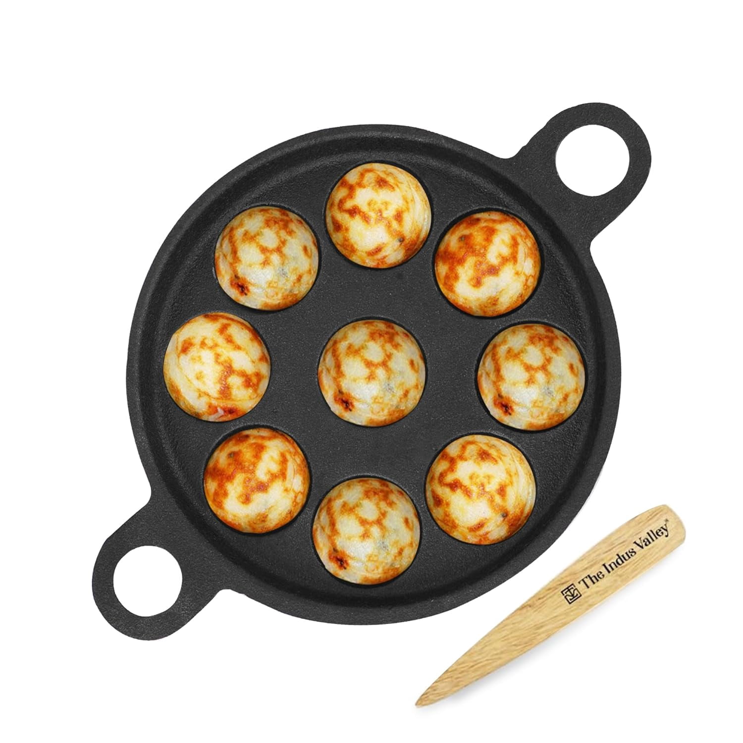 Super Smooth Black Cast Iron Paniyaram Pan With Free Wooden Picker | 9 ...