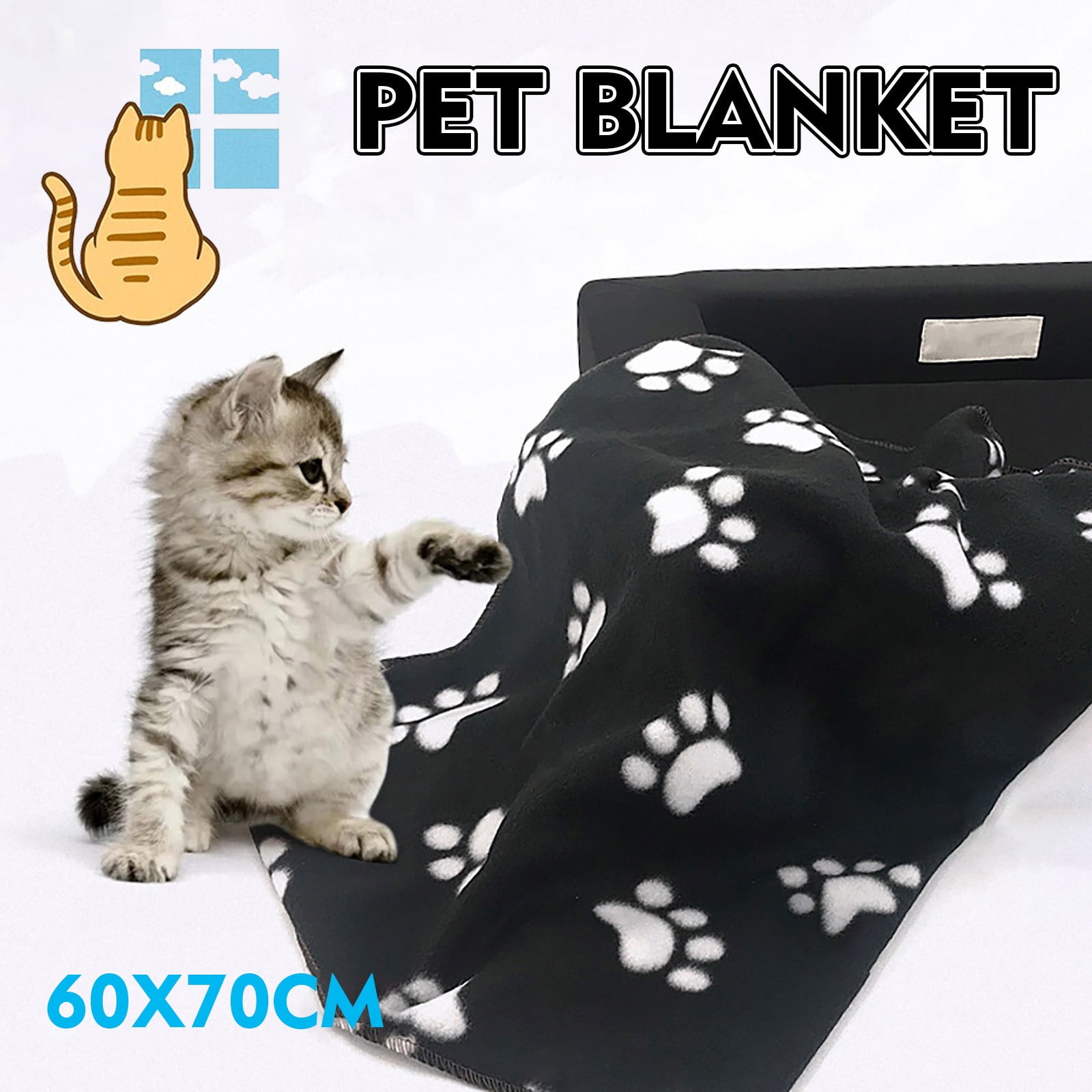 Super Soft Blanket for Pets,Black Paw Printing Fleece Throw Blanket ...