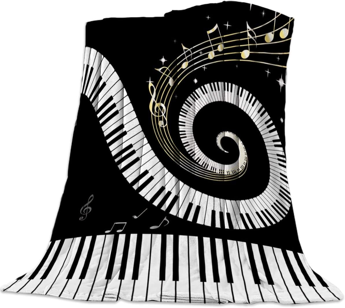 Super Soft Cozy Bed Fleece Blanket Throw Musical Note Black and White ...
