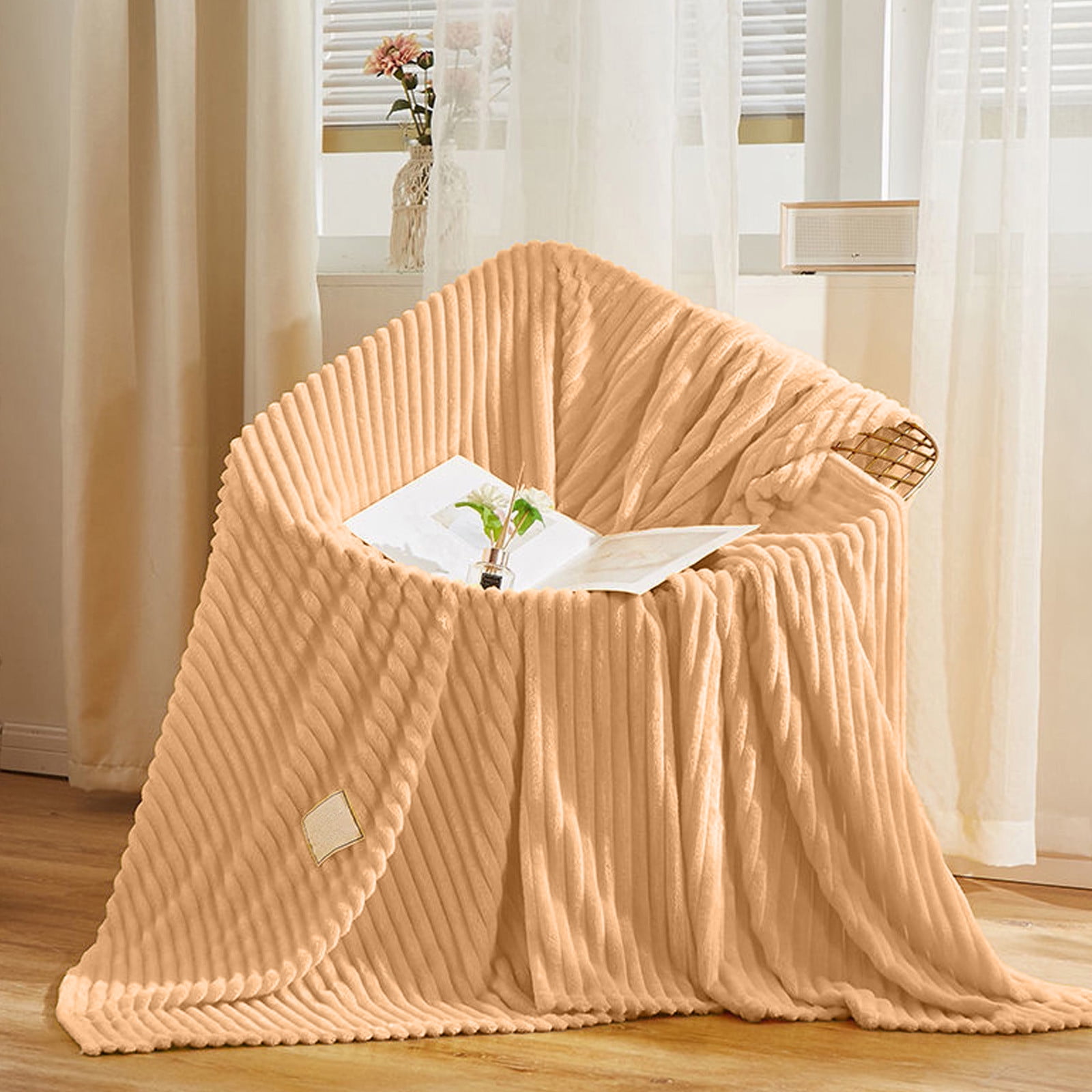 Super Soft Cozy Fleece Blanket, 3D Ribbed Jacquard Lightweight Bed ...