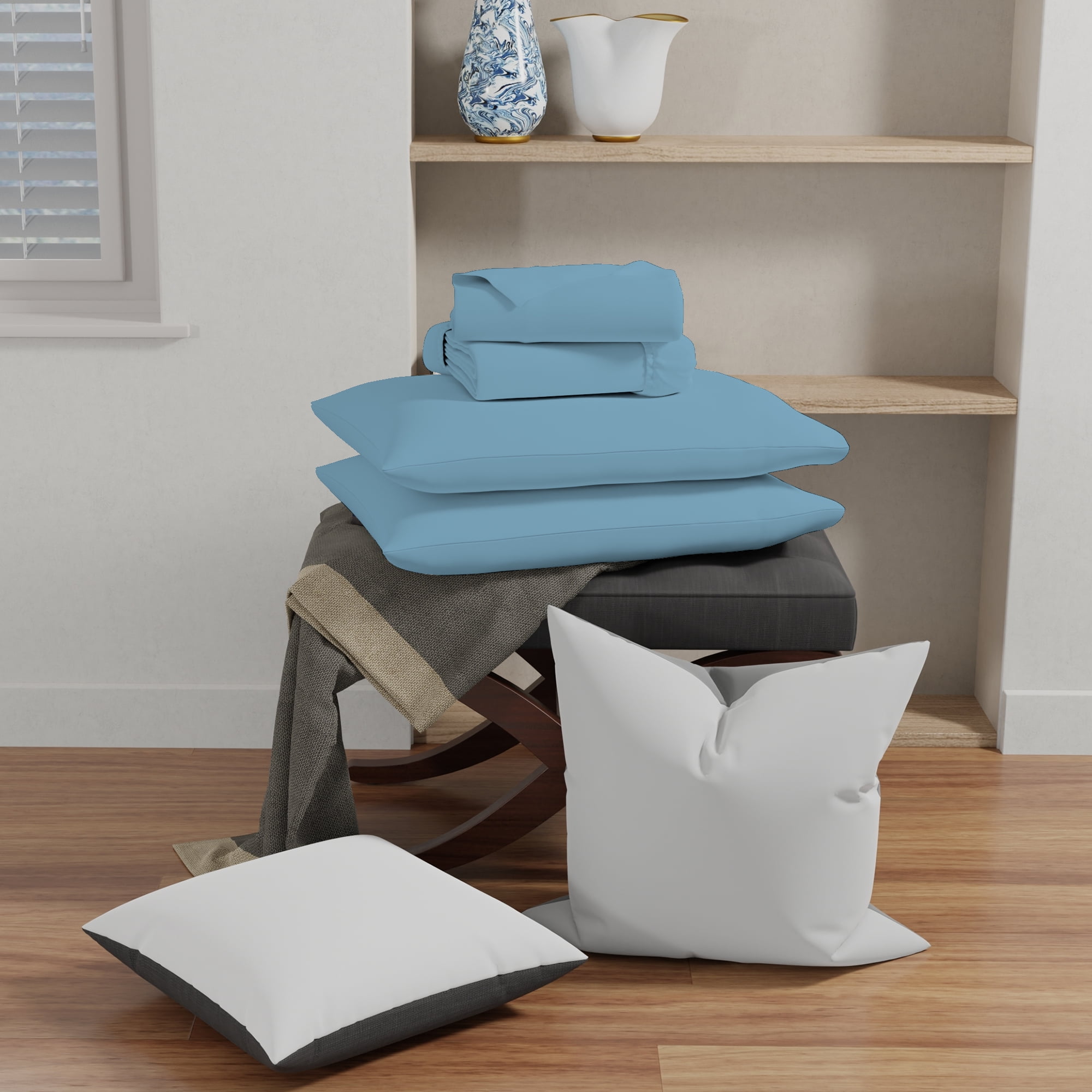 Color Sense Cotton Rich Jersey Bedsheet Set, Super-Soft, King Size, Sky ...