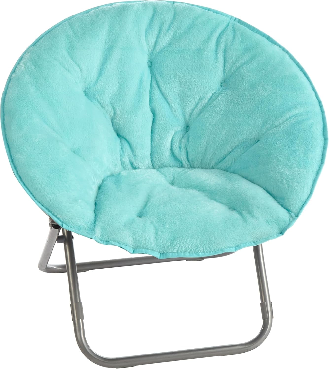 Super Soft Faux Fur Saucer Chair with Folding Metal Frame, Aqua ...