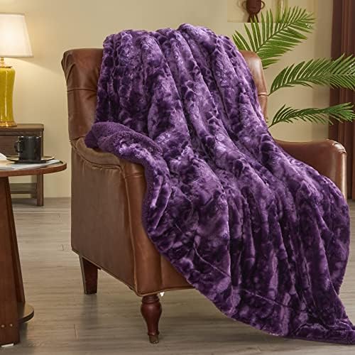 Super Soft Faux Fur Throw Blanket for Couch Dark Purple Fuzzy Plush ...