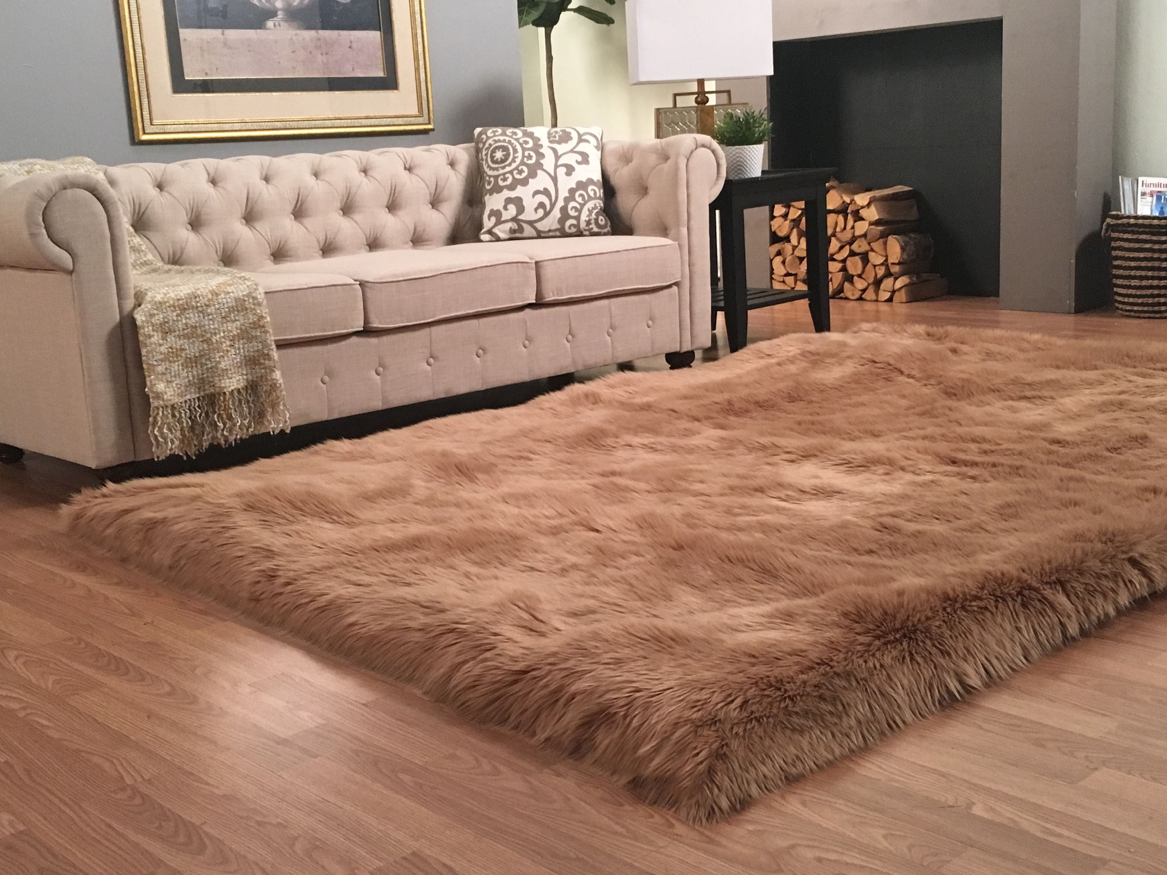 Super Soft Faux Sheepskin Silky Shag Rug Rectangular, Camel 6'x9 ...
