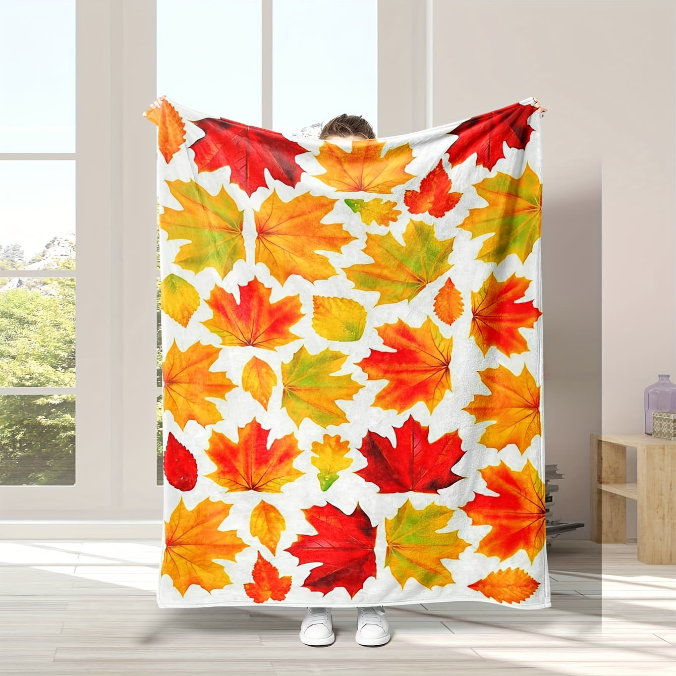 Super Soft Flannel Autumn Maple Leaf Pattern Shawl Blanket - Perfect ...
