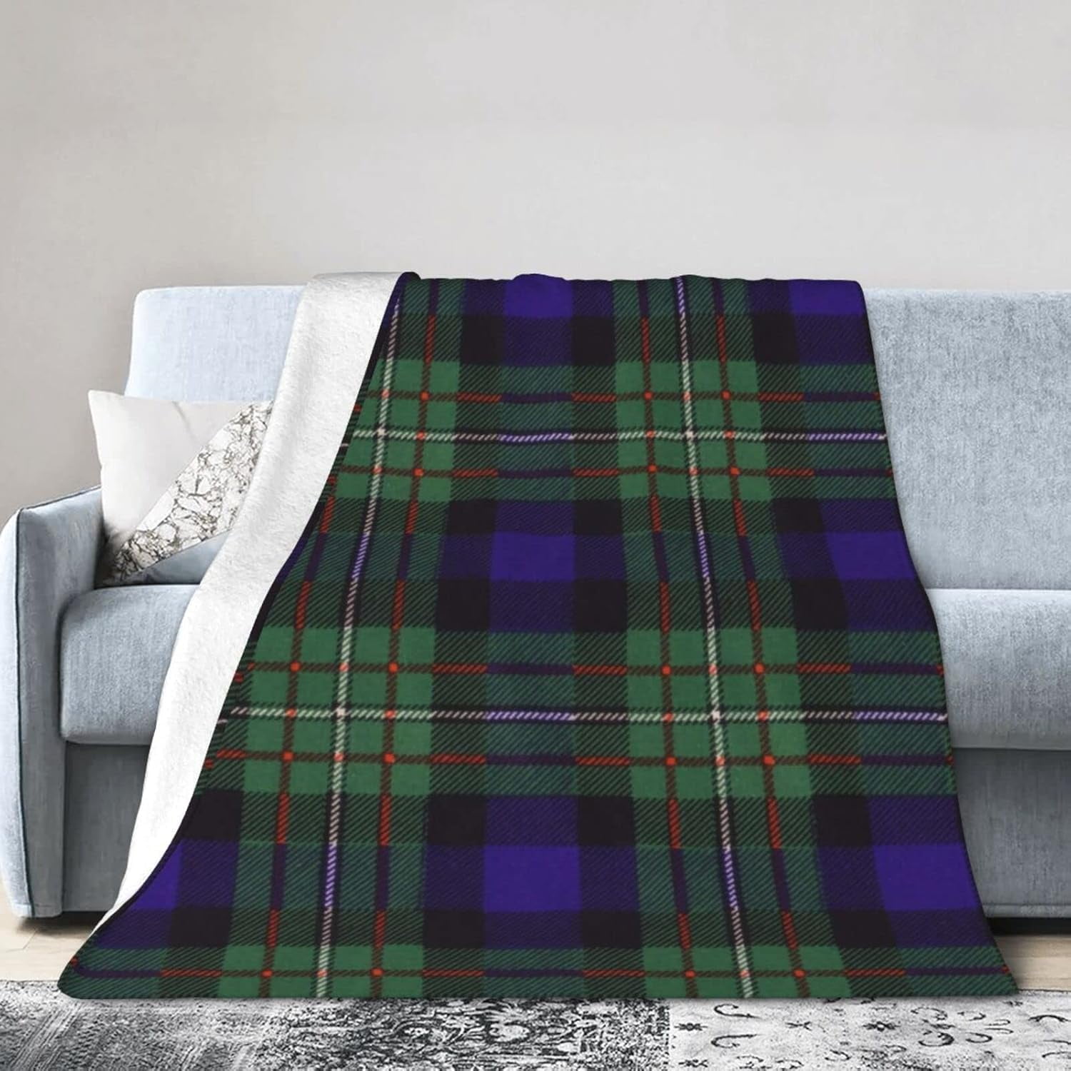 Super Soft Flannel Fleece Throw Blanke Tartan Lightweight Fuzzy Blanket ...