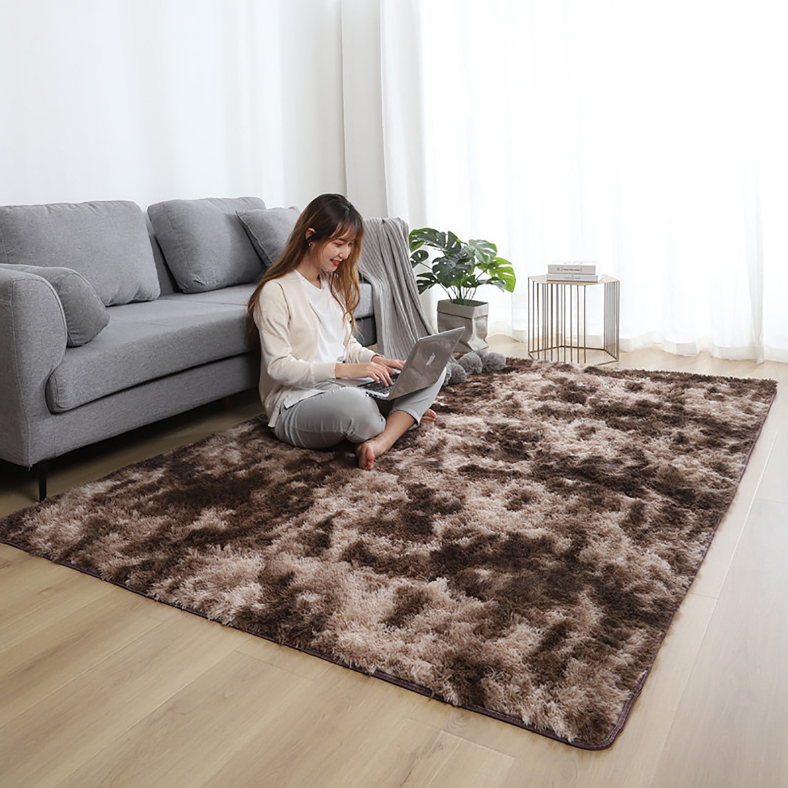 Super Soft Fluffy Rug for Living Room, Large Gray Shag Fuzzy Plush Area ...