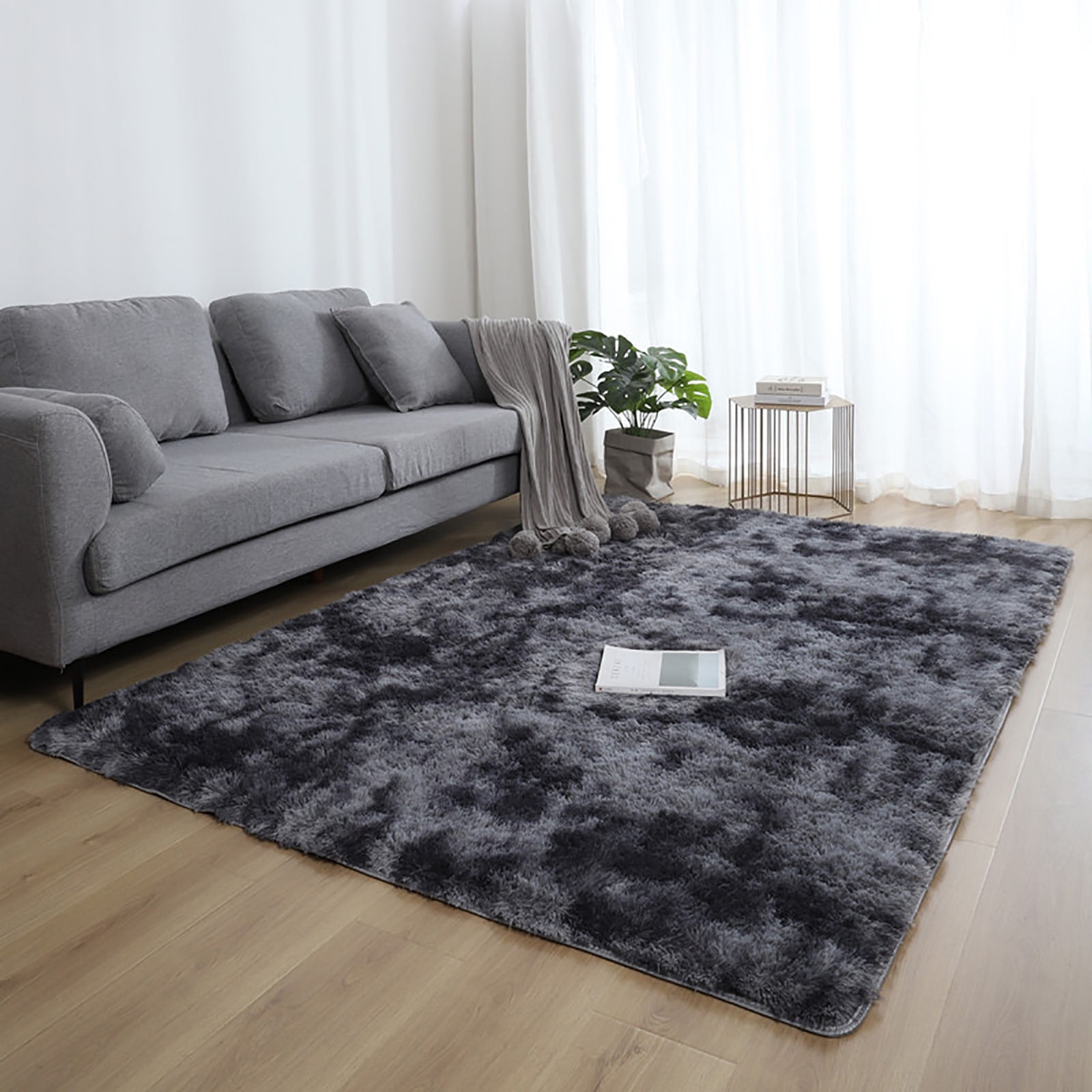 Super Soft Fluffy Rug for Living Room, Large Gray Shag Fuzzy Plush Area ...