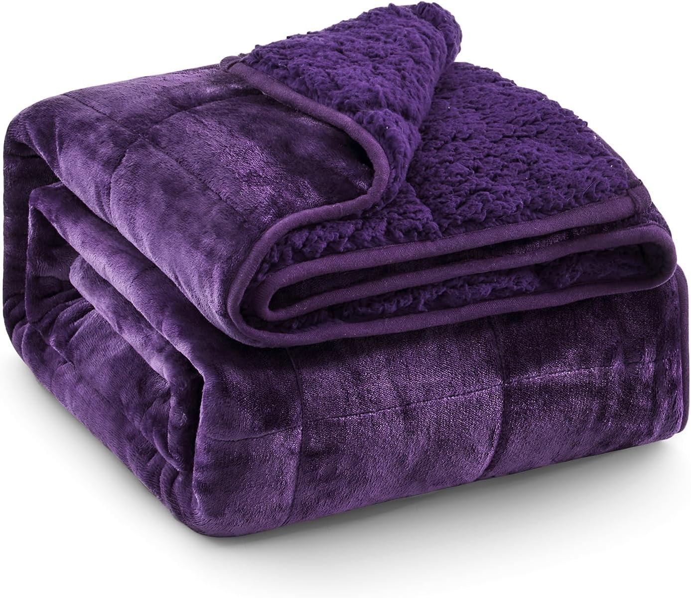 Super Soft Fuzzy Sherpa Fleece Weighted Blanket, 15 Lbs Dual Sided ...