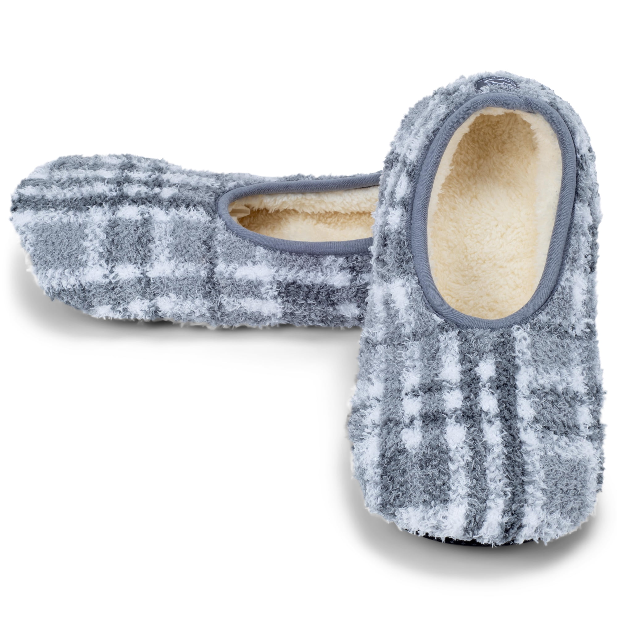 Super Soft Grey Plaid Large (9.5-11) Slip Resistant Women's Slippers ...