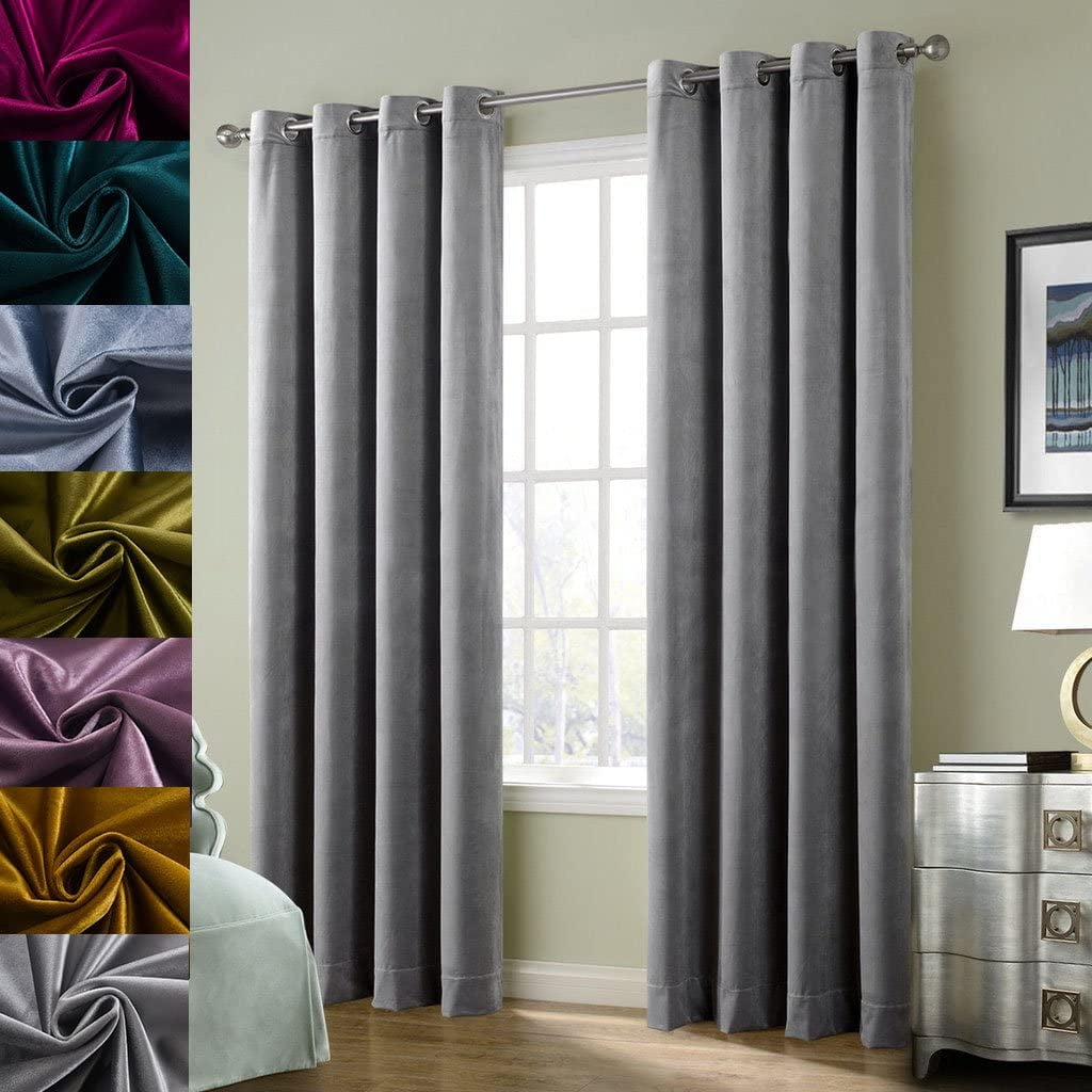 Super Soft Luxury Velvet Smoky Gray Classic Light Blocking Drapes ...