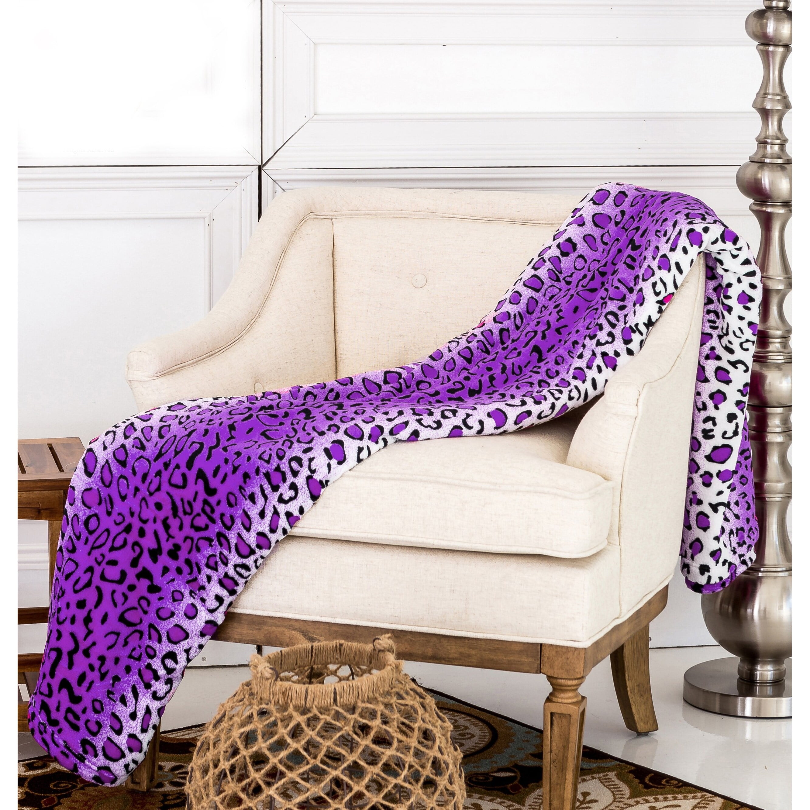 Super Soft Micro Plush Flannel Bed Leopard Skin Print Blanket Purple ...