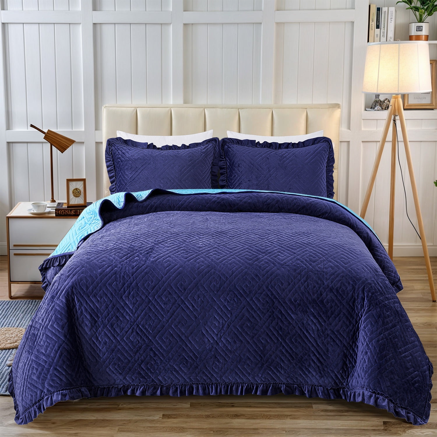 Super Soft Microfiber Quilt Set, Twin Size (4.4 lb,88"x92"), Navy ...