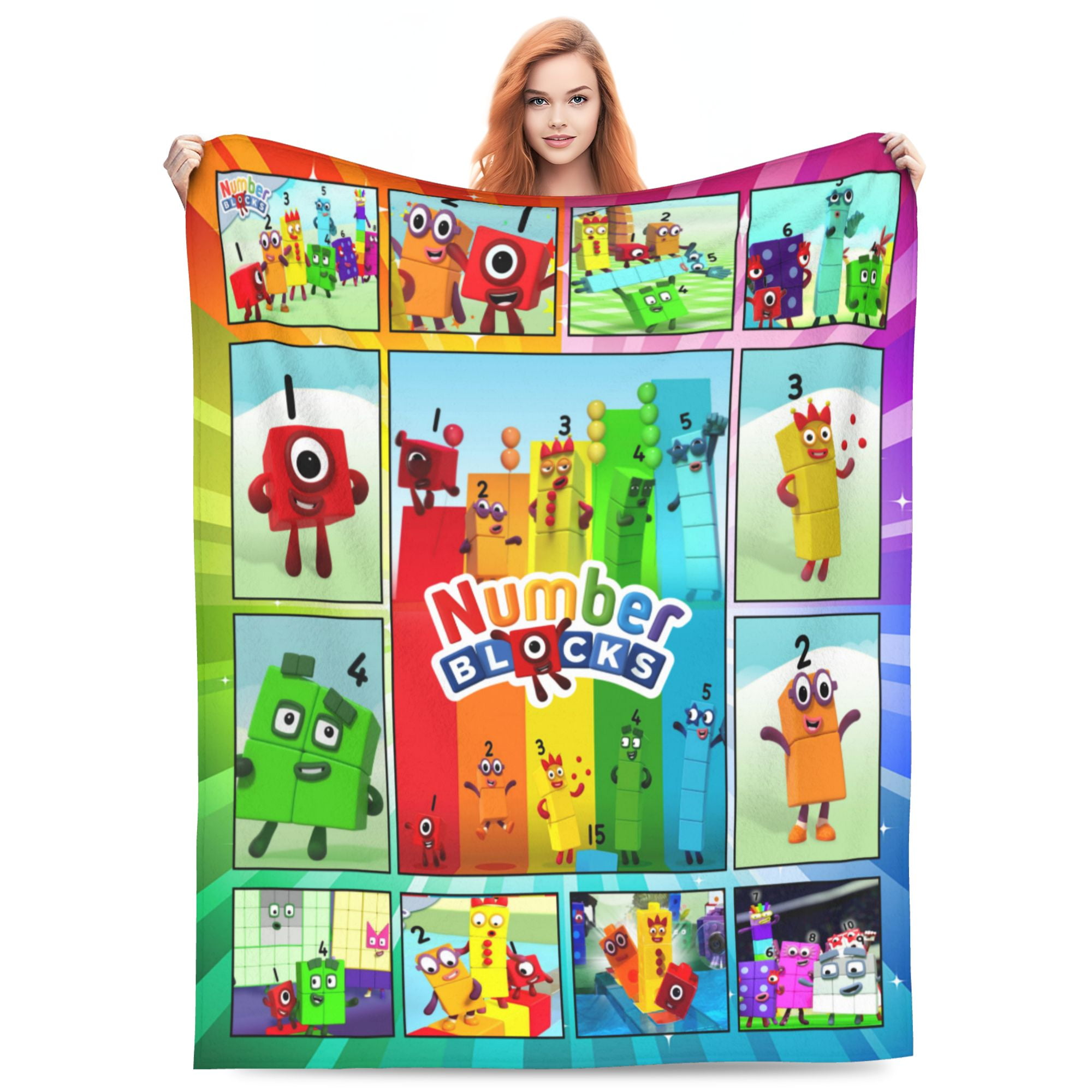Super Soft Number Block Bed Blankets Lightweight Flannel Throws ...