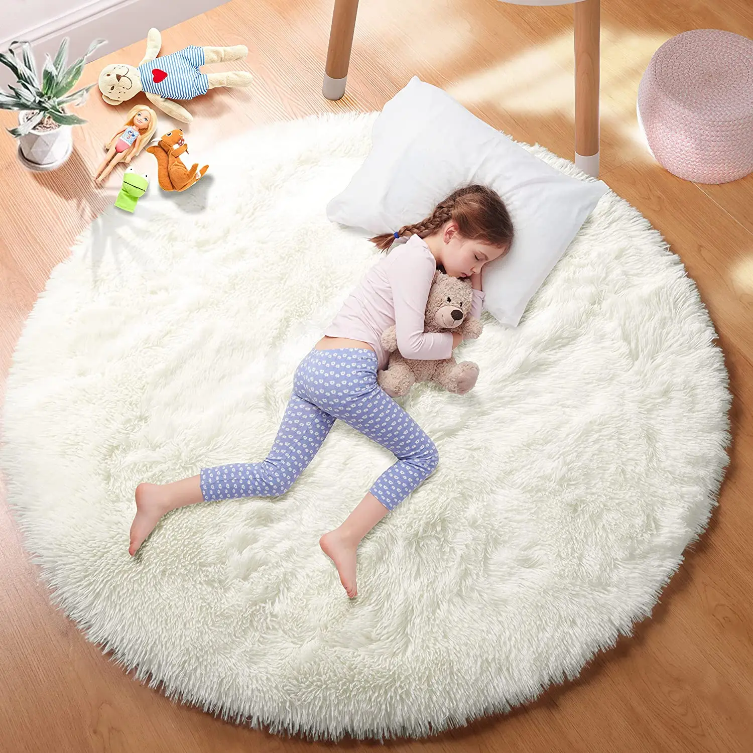 Super Soft Plush Round Rug Mat Fluffy White Carpets For Living Room ...