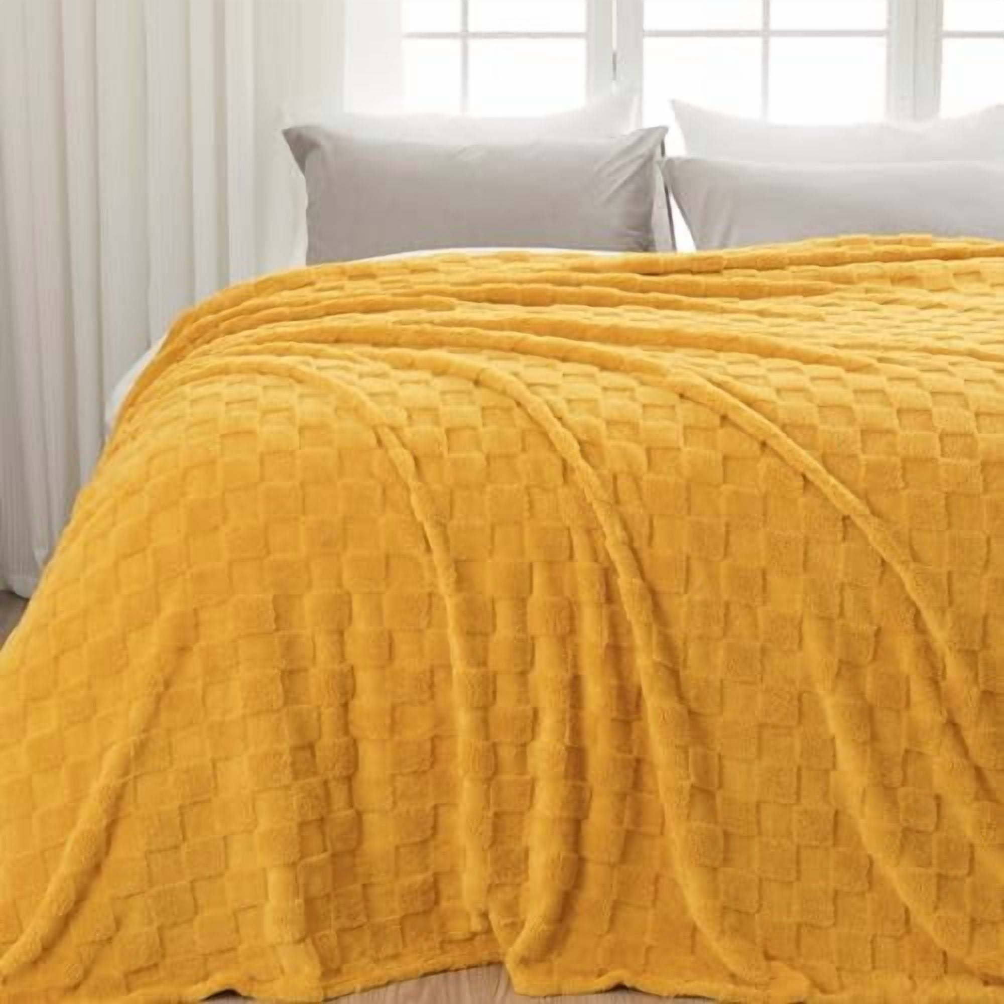 Super Soft Queen Blanket Mustard Yellow Premium Silky Flannel Fleece 3D ...
