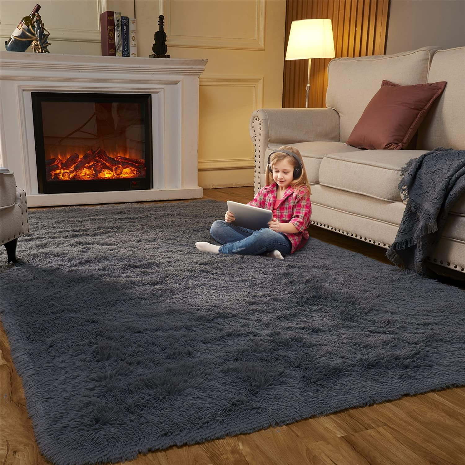 Super Soft Rugs for Living Room, Area Rugs for Bedroom 9x12 Feet Dark ...