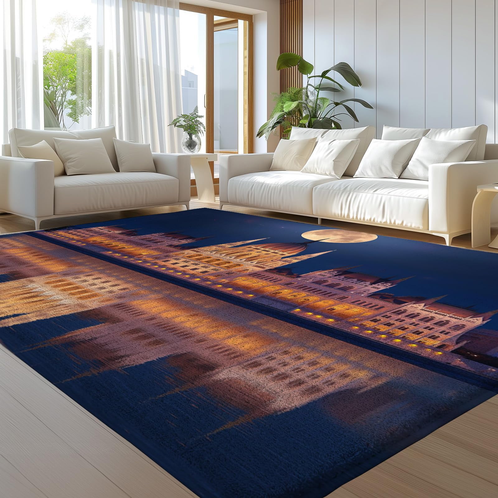Super Soft Rugs For Living Room Bedroom Rug - Night Building Low Pile ...