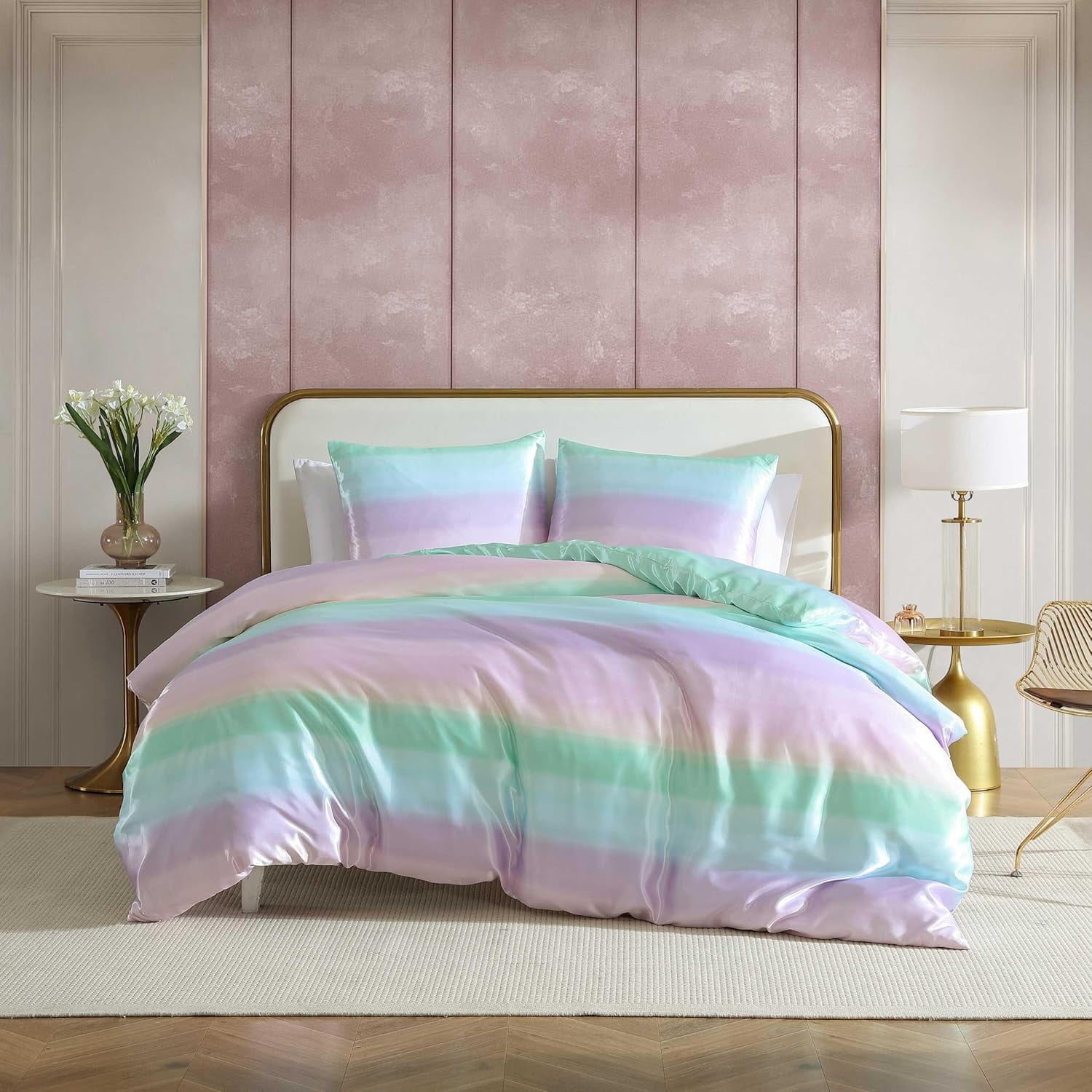 Super Soft Satin Duvet Cover Set with Matching Shams, Inside Corner ...