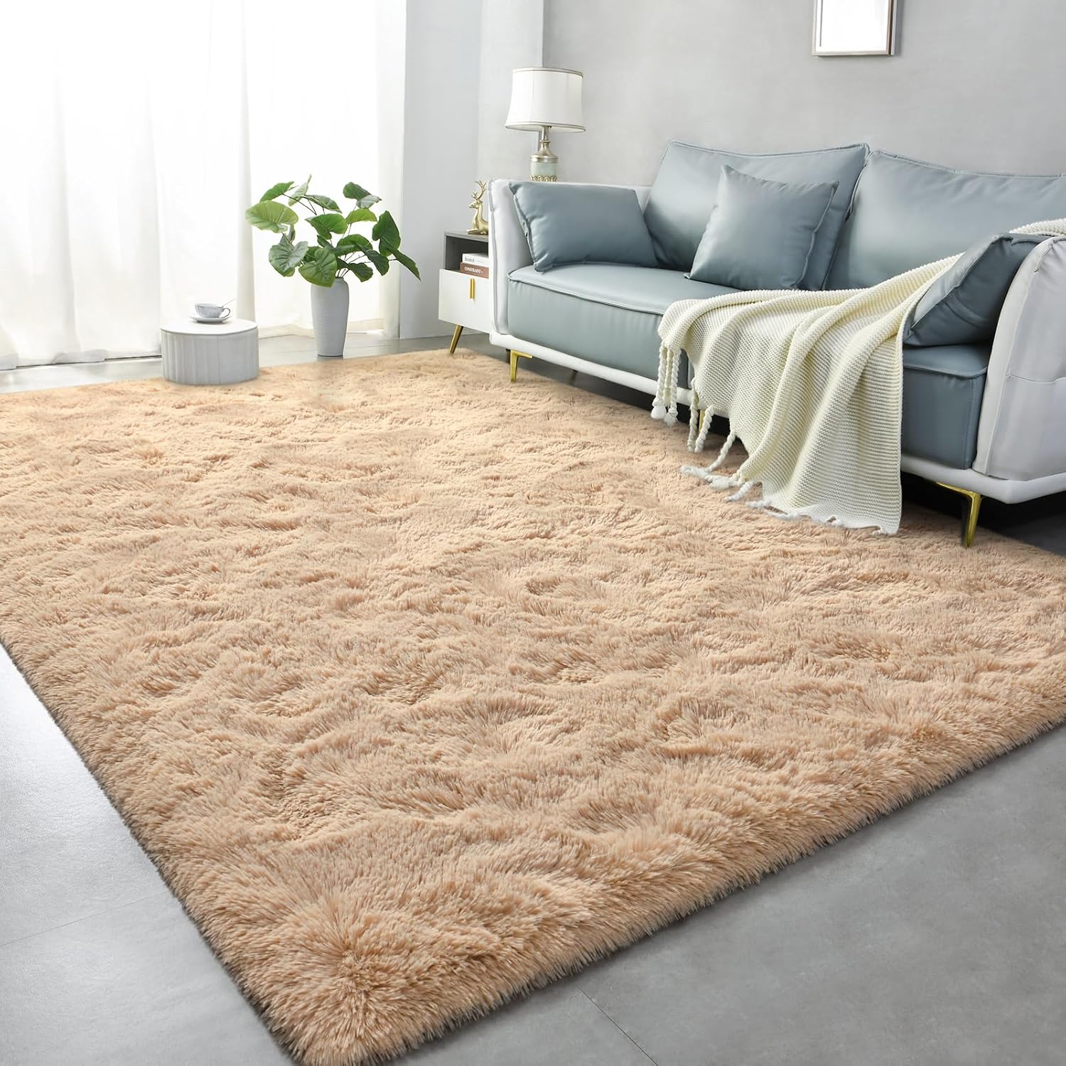 Super Soft Shag Area Rug for Living Room, 4x5.9 ft Beige Rug for Girls ...