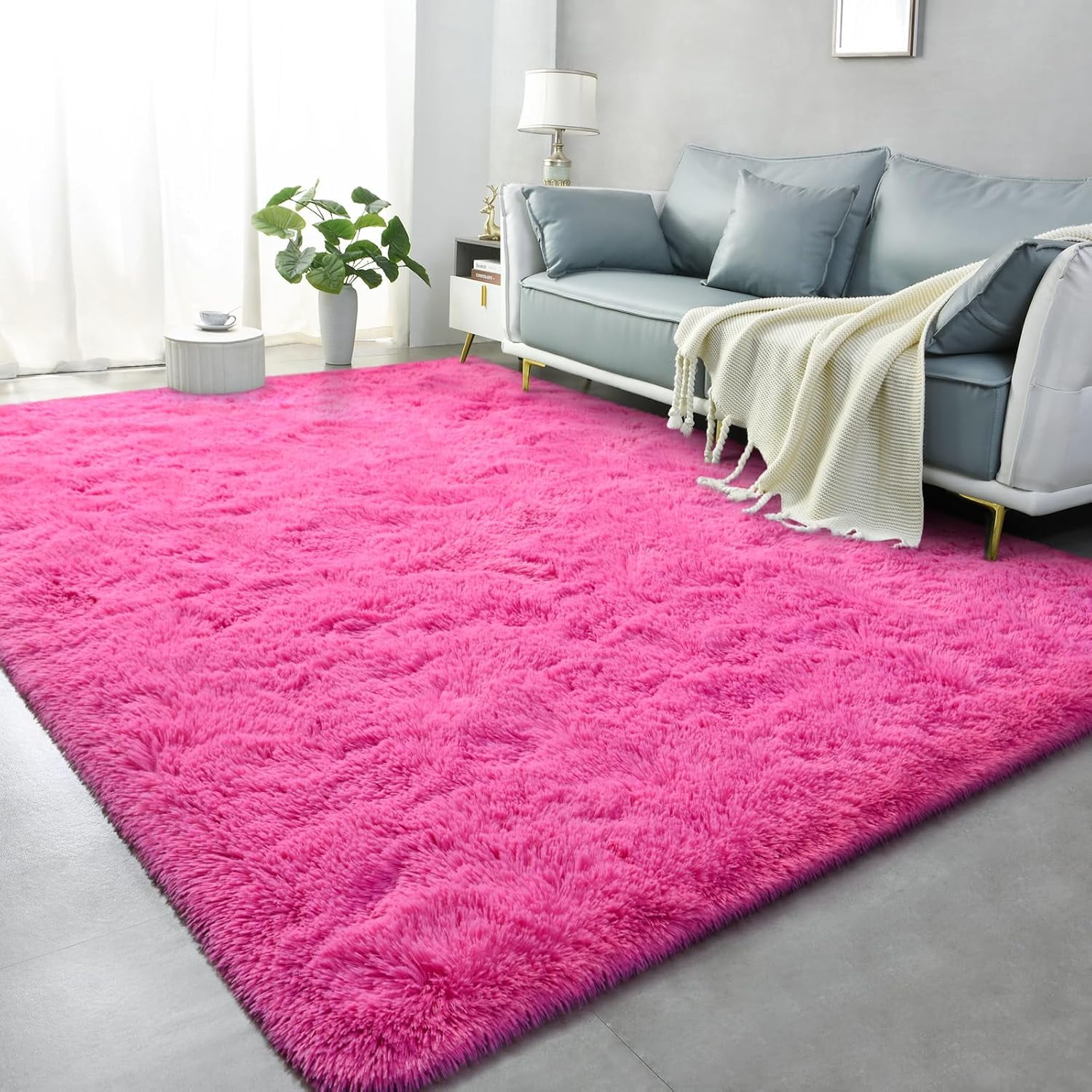 Super Soft Shag Area Rug for Living Room, 4x5.9 ft Hot Pink Rug for ...