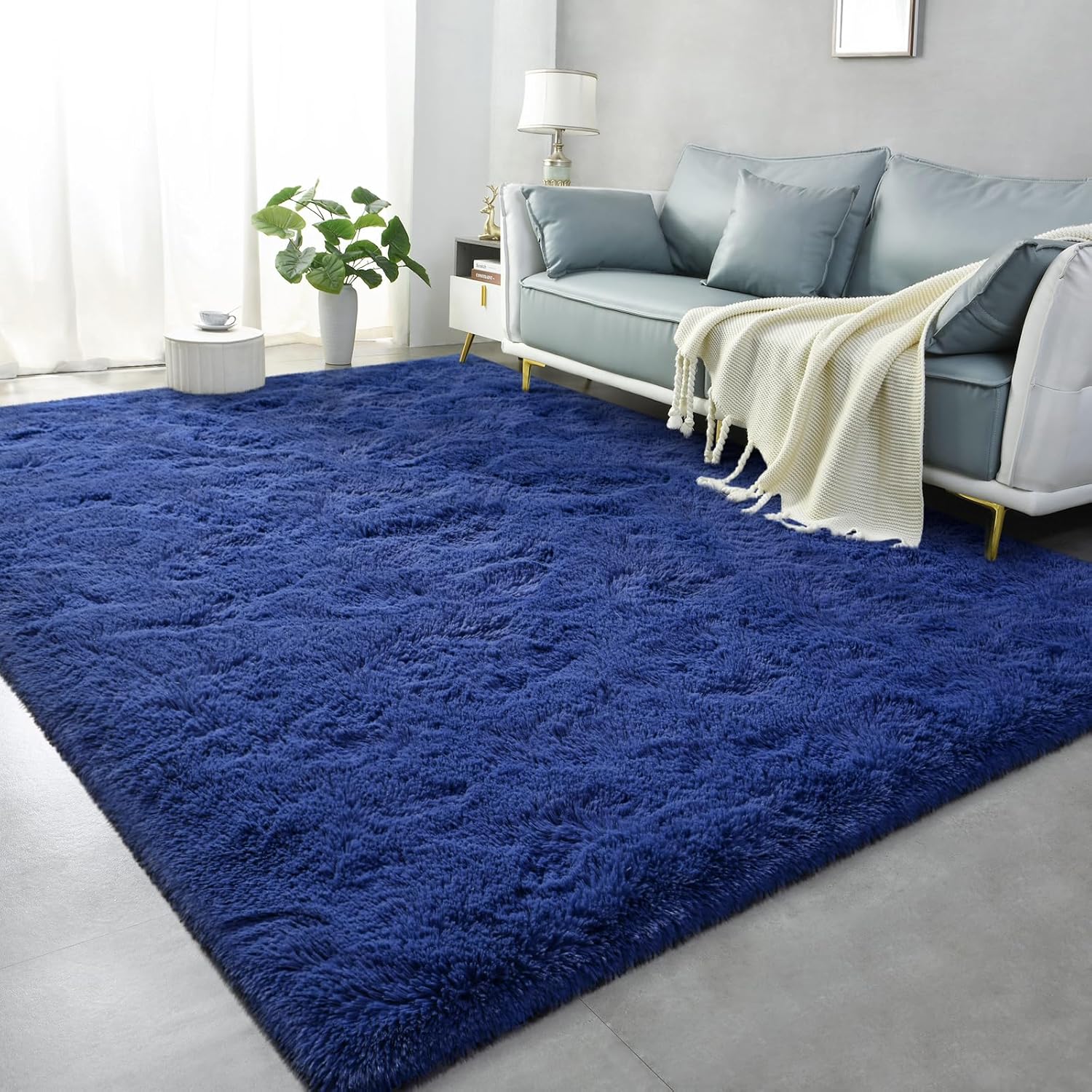 Super Soft Shag Area Rug for Living Room, 4x5.9 ft Indigo Rug for Girls ...