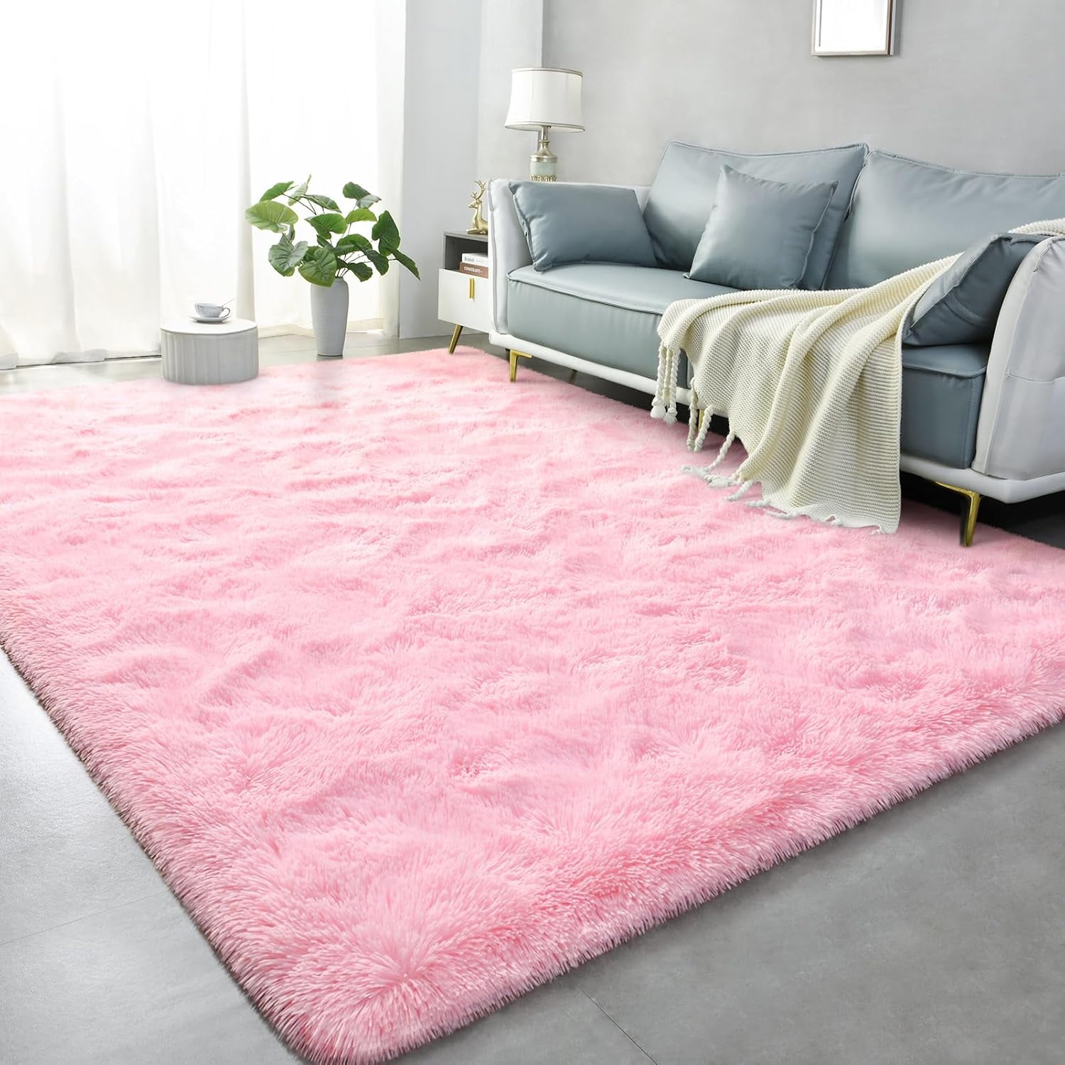 Super Soft Shag Area Rug for Living Room, 4x5.9 ft Pink Rug for Girls ...