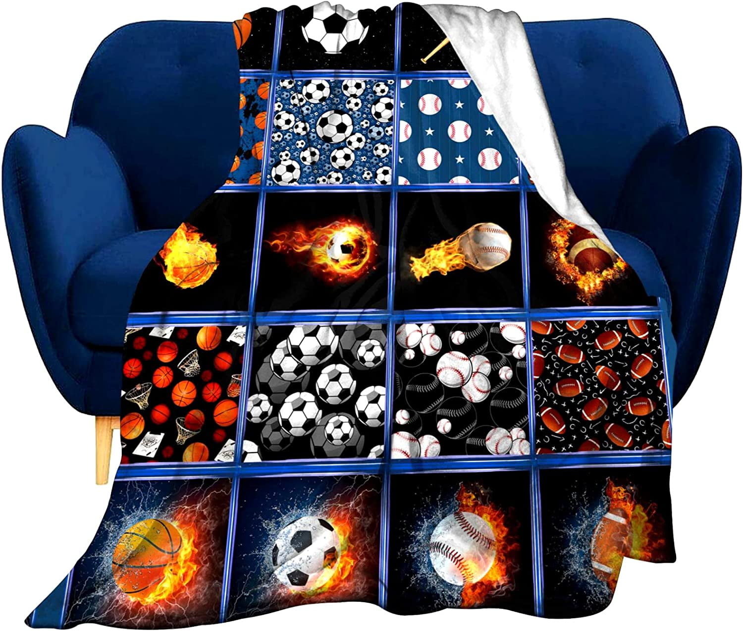 Super Soft Soccer Blanket Lightweight Cozy 3D Printed Flannel Baseball ...