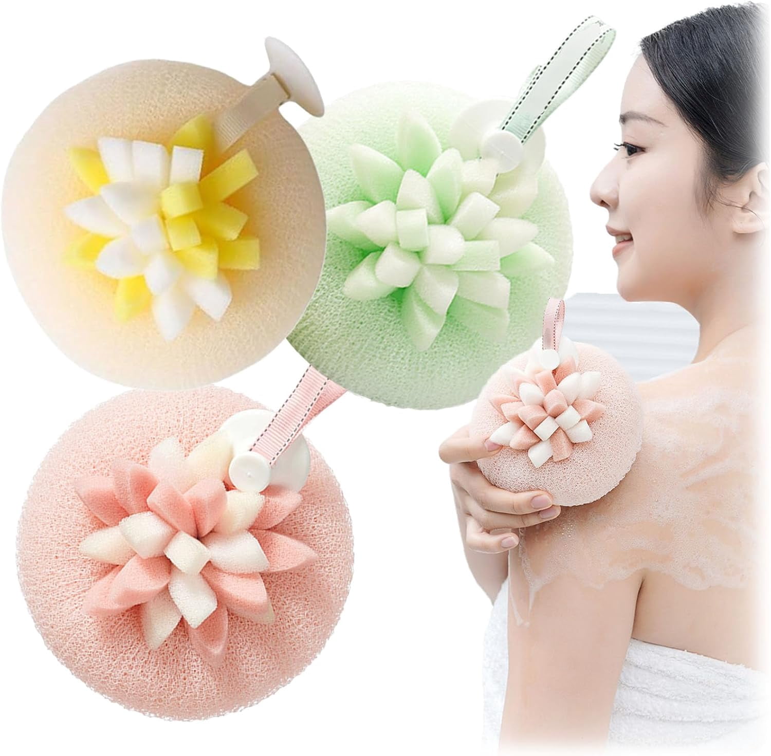 Super Soft Sunflower Suction Cup Bath Ball, 2025 New 2-in-1 Sunflower ...