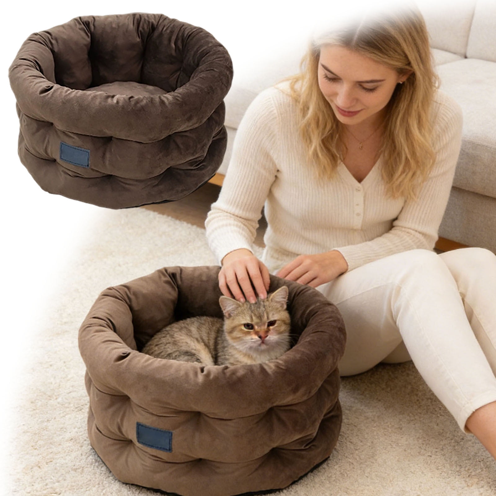 Super Soft Velvet Cuddle Cup Pet Bed - Round High-Sided Cat & Small Dog ...