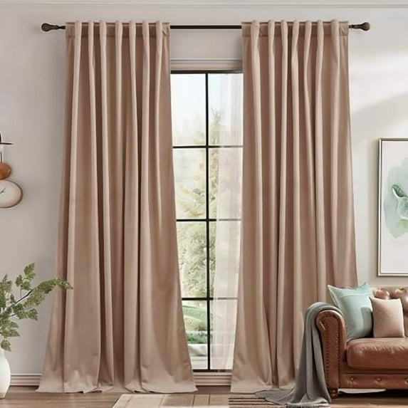 Super Soft Velvet Curtains Beige Blush 90 inches Long,Back Tab ...