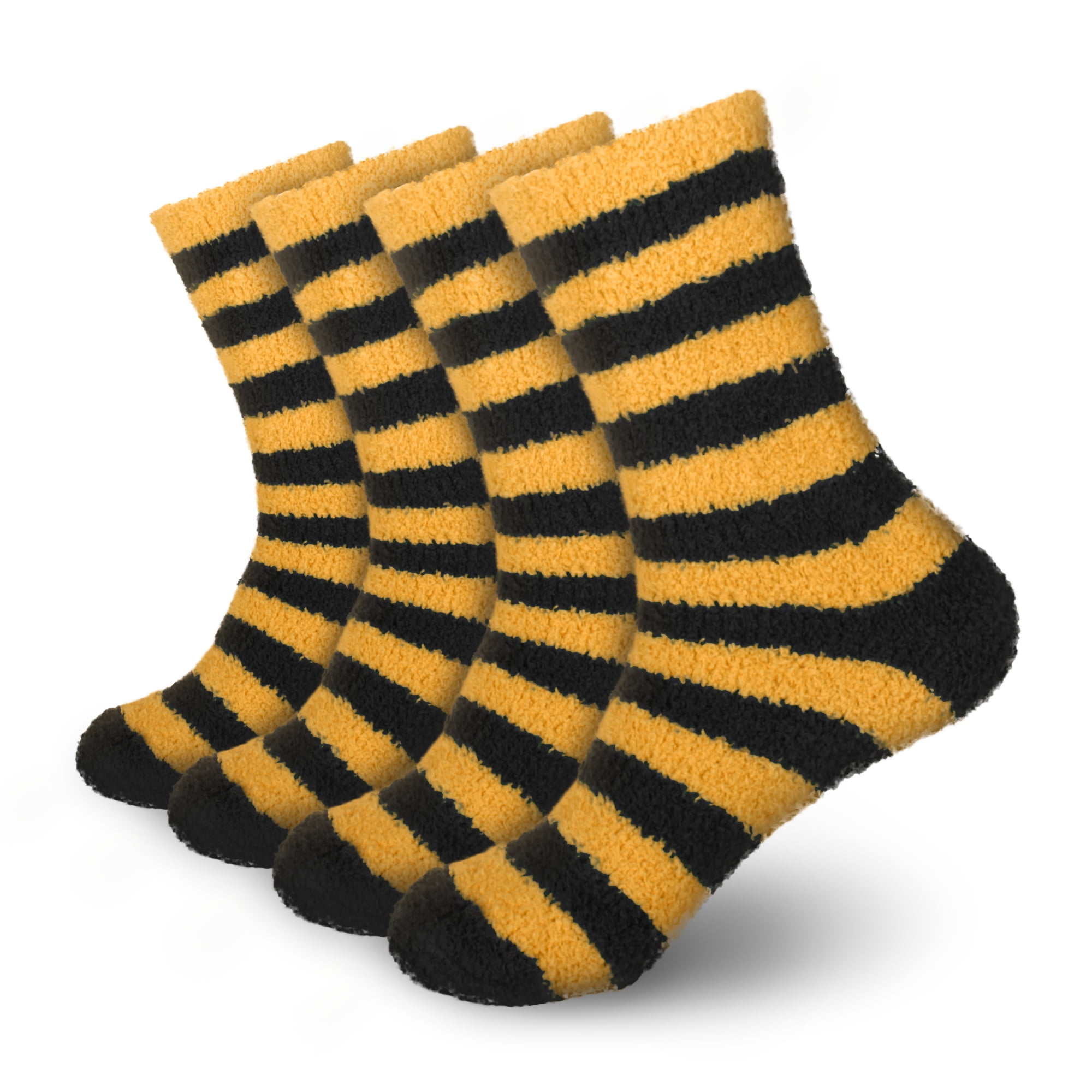 BambooMN Super Soft Fuzzy Team Spirit Striped Socks - 03 Black & Yellow ...