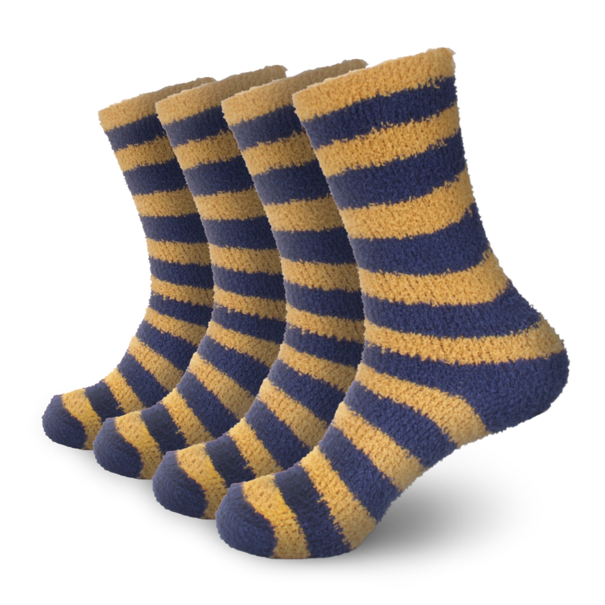 BambooMN Super Soft Fuzzy Team Spirit Striped Socks - 11 Blue & Gold ...
