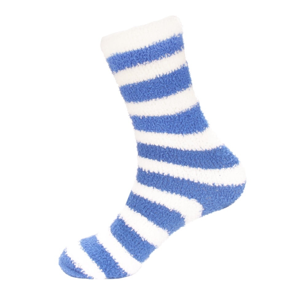 Super Soft Warm Microfiber Fuzzy Team Spirit Socks - Striped Blue and ...