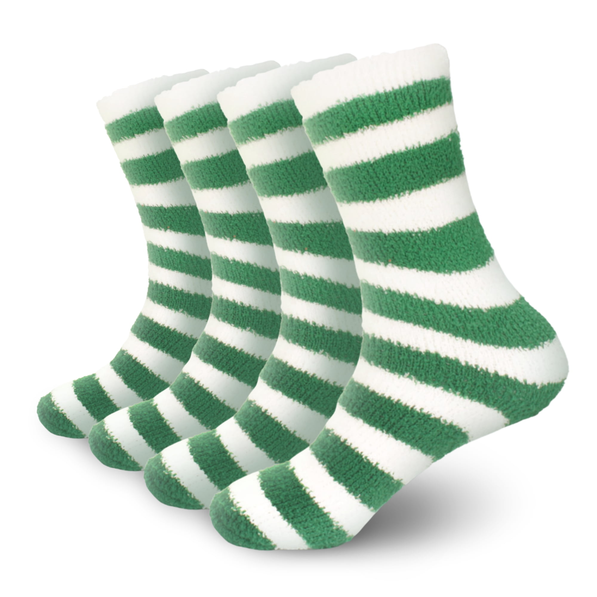 BambooMN Super Soft Fuzzy Team Spirit Striped Socks - 12 Green & White ...