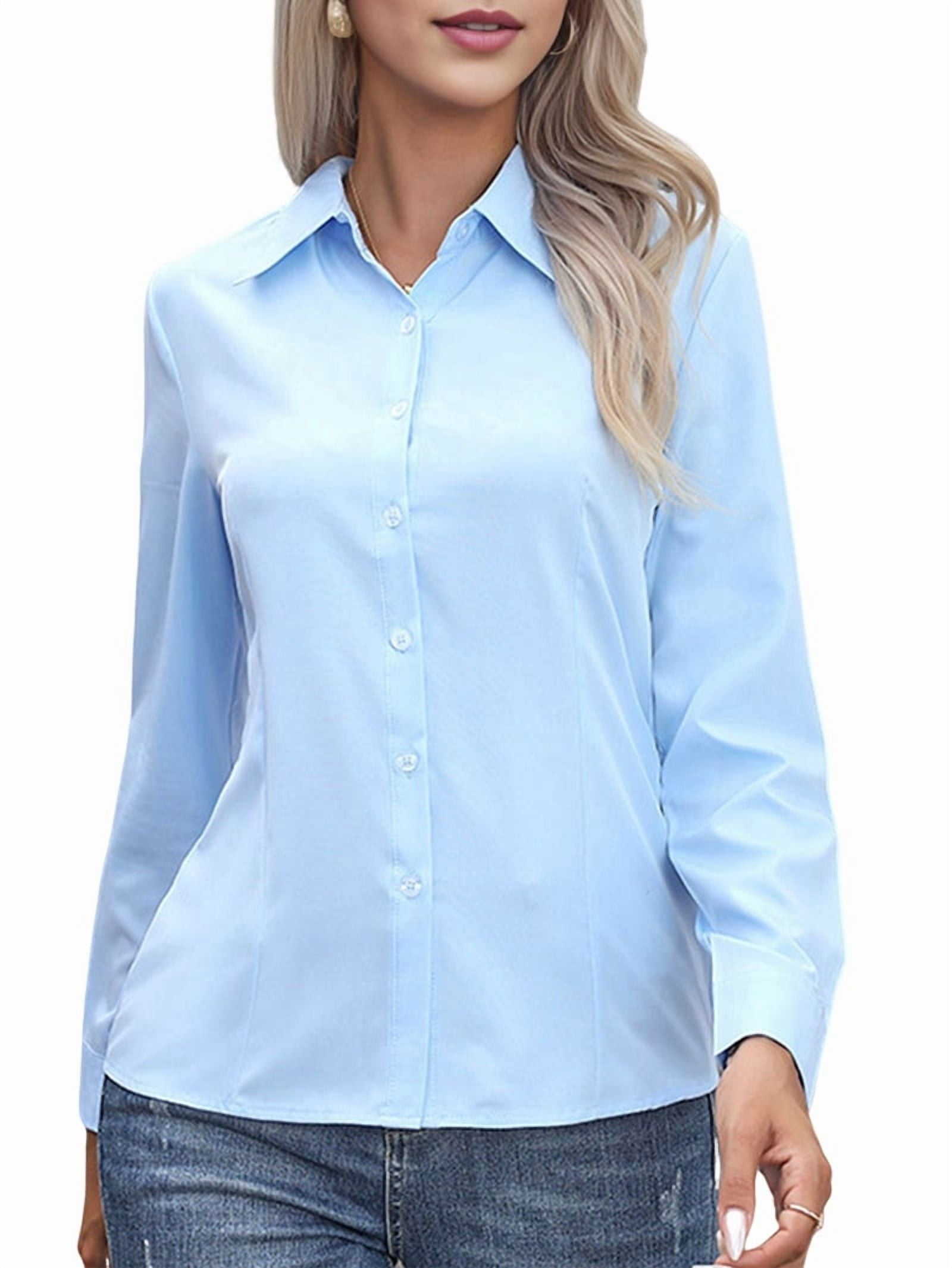 Super Soft Wrinkle Free Button Down Shirts for Women Solid Long Sleeve ...