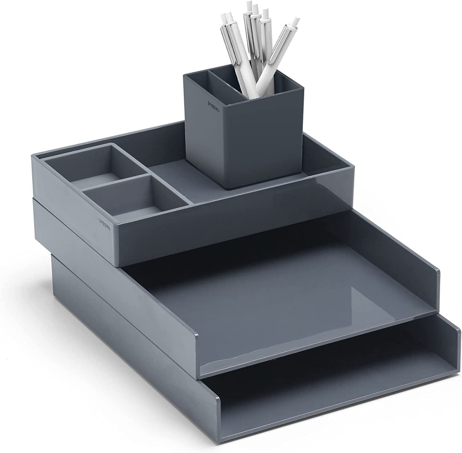 Super Stacked Desk Set , Two Letter Trays, Accessory Tray, Silicone ...